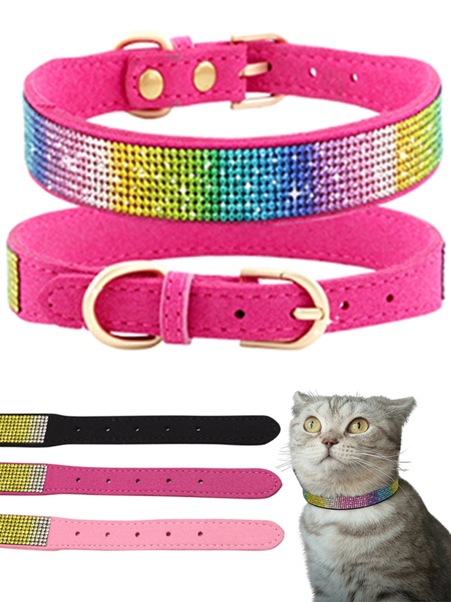 KBOOK Rhinestone Dog Cat Puppy Collars Bling Suede Leather Adjustable ...