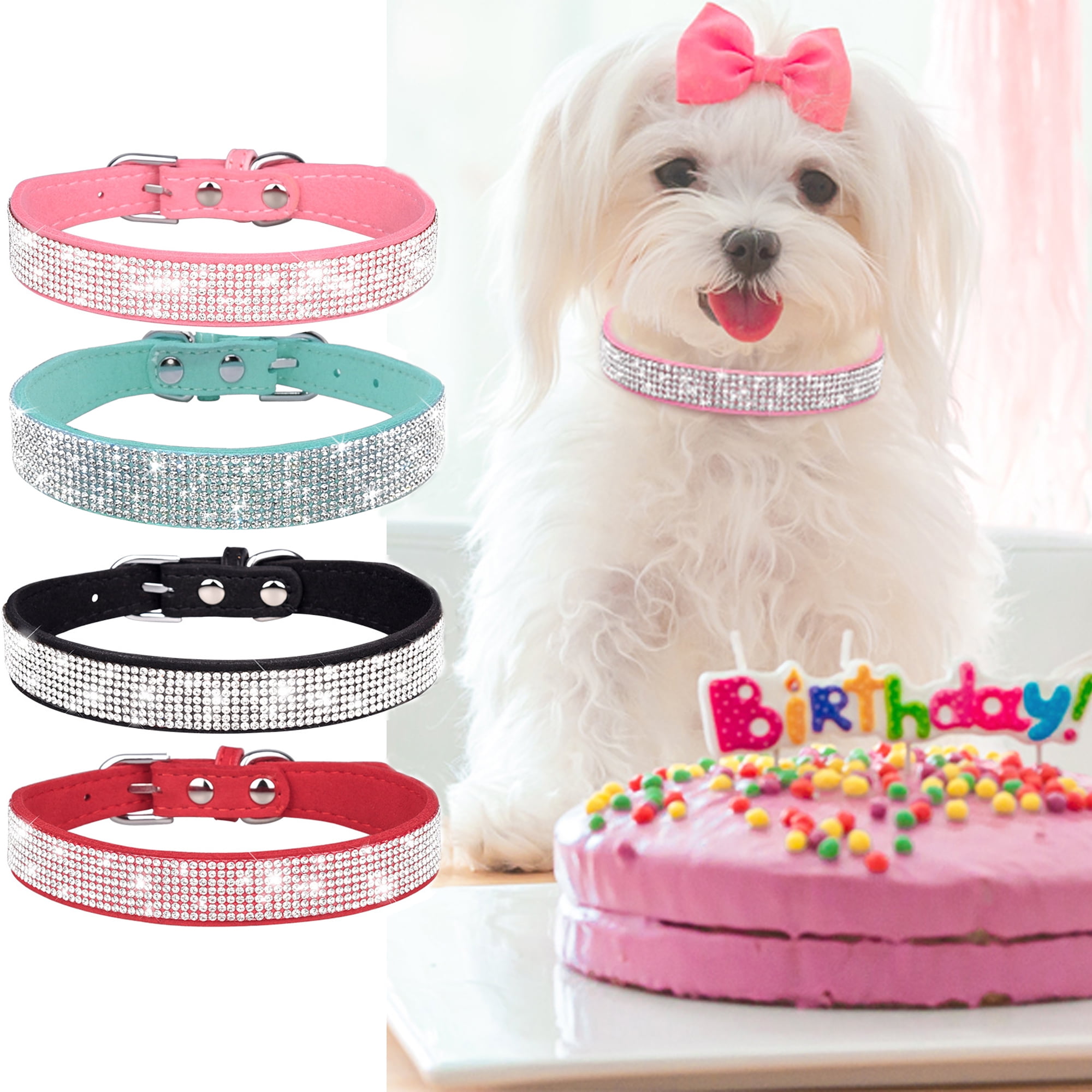 KBOOK Rhinestone Dog Cat Puppy Collars Bling Suede Leather Adjustable ...