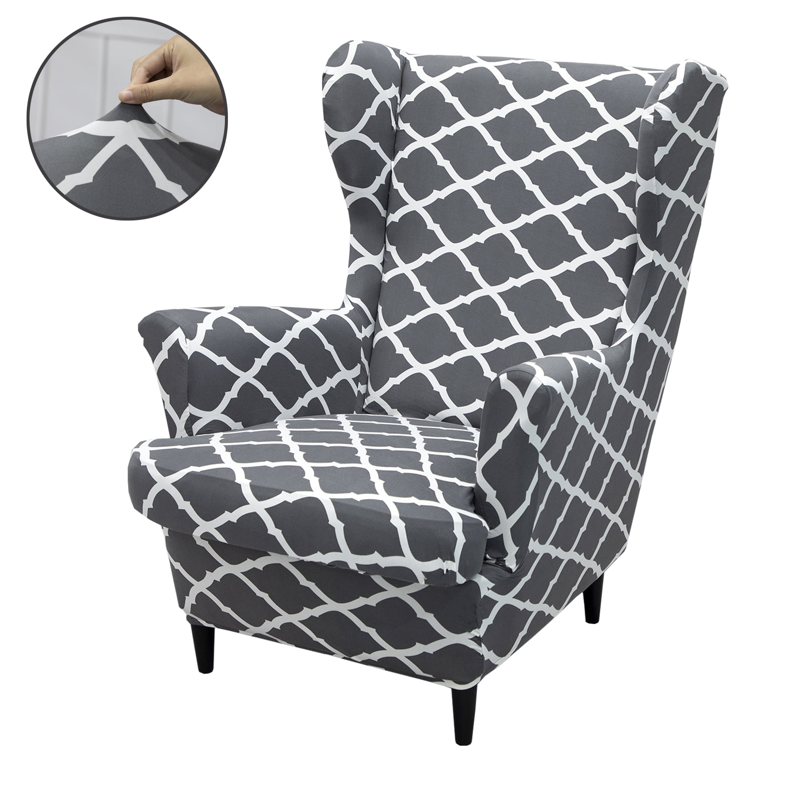 KBOOK Stretch Wing Chair Covers Printed Wingback Chair Slipcover ...