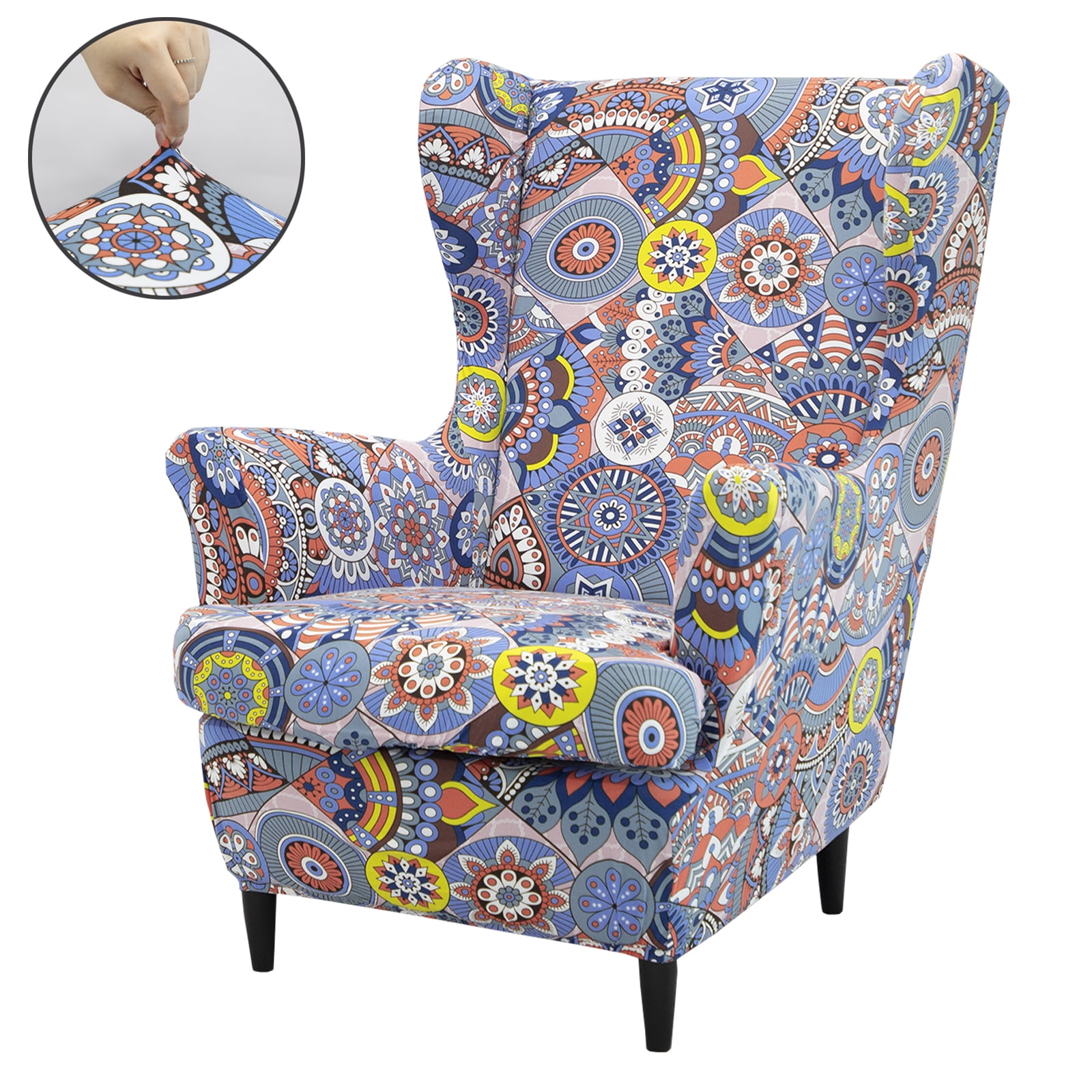 KBOOK Stretch Wing Chair Covers Printed Wingback Chair Slipcover ...