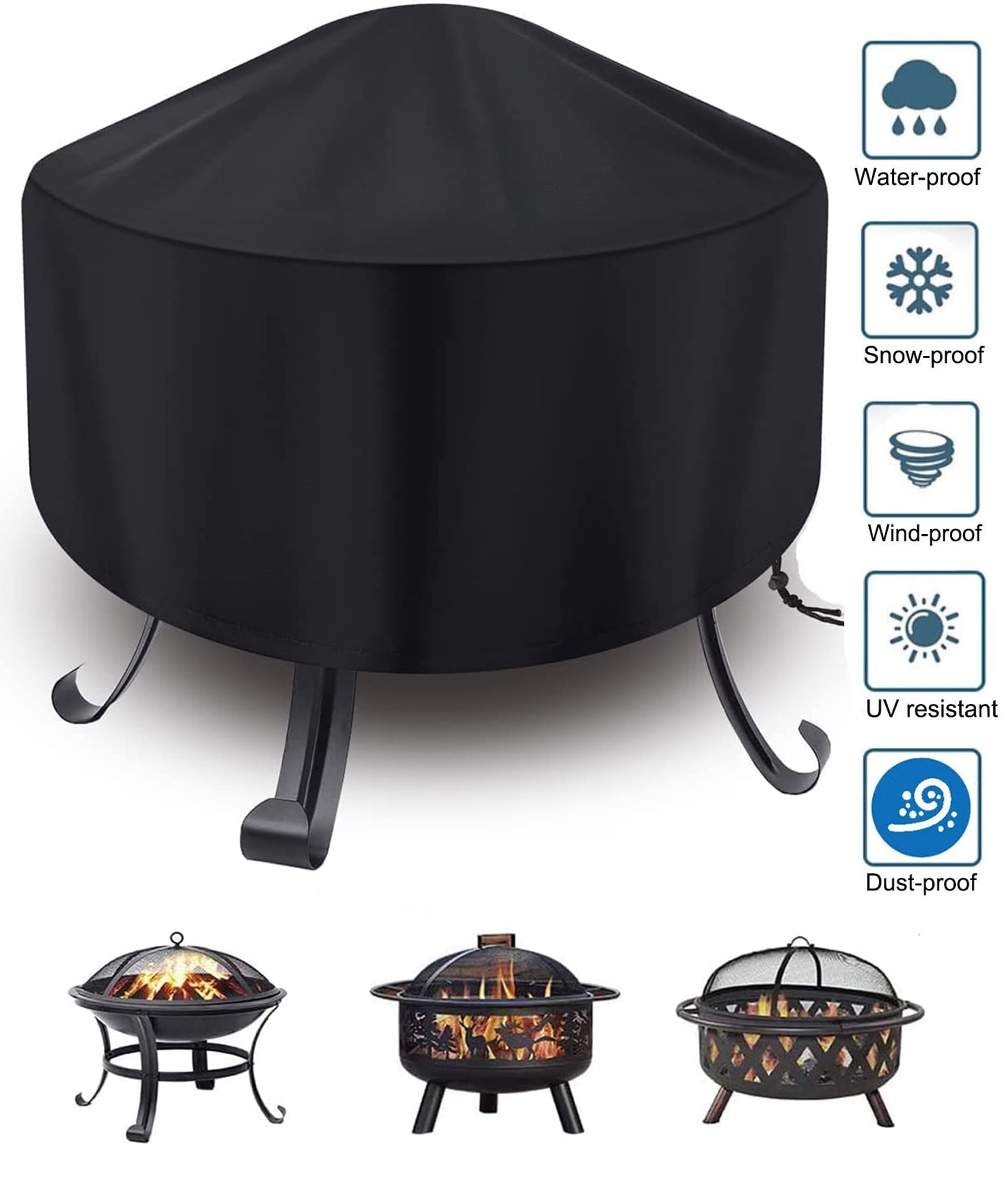 KBOOK Waterproof Fire Pit Cover Round Outdoor Fire Pit Cover Waterproof ...