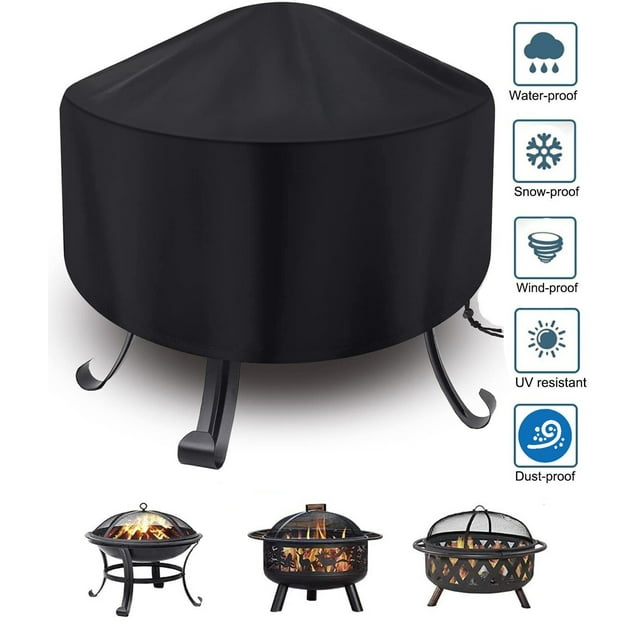 KBOOK Waterproof Fire Pit Cover Round Outdoor Fire Pit Cover Waterproof ...