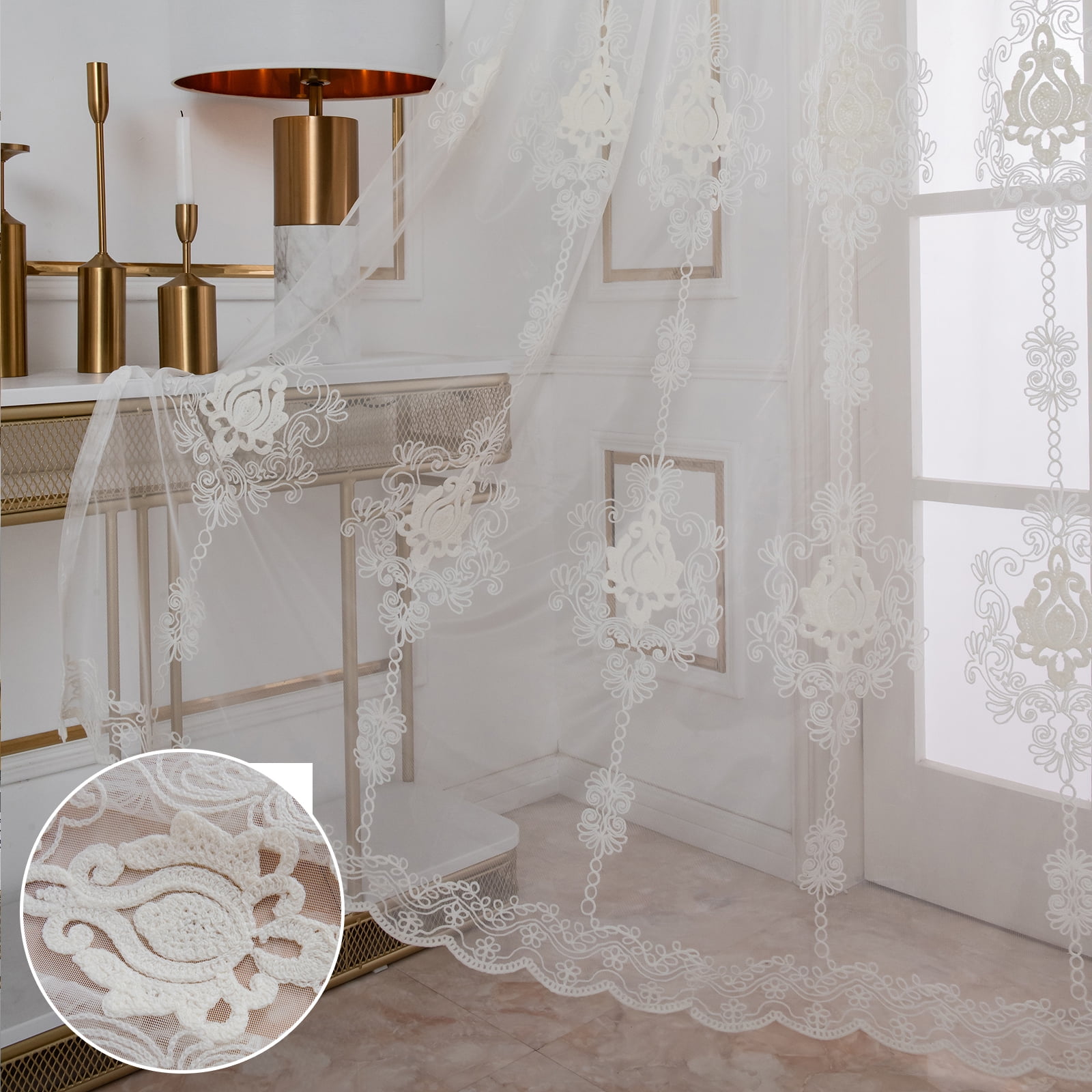 KBOOK White Embroidered Window Sheer Curtain Panel,Rod Pocket Curtains ...