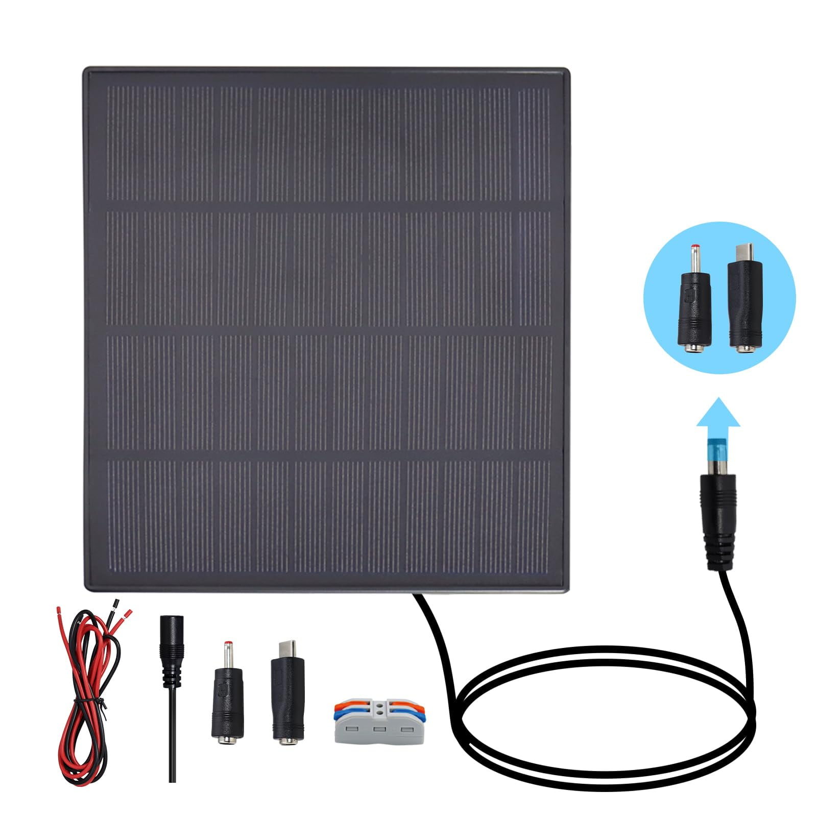 KBT 12V 3W Waterproof Solar Panel with Type-C DC3.5mm Adjustable ...