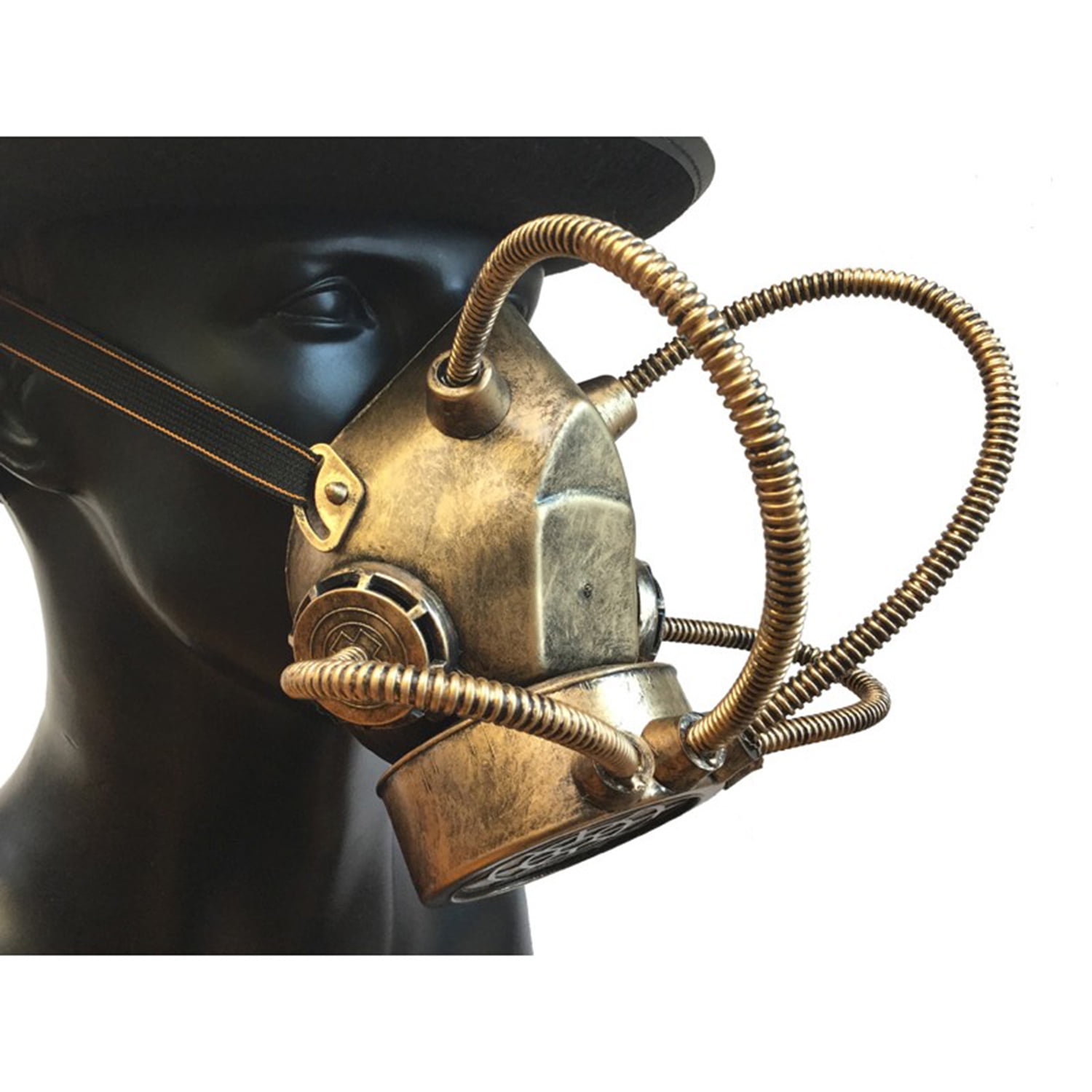 KBW Metallic Bronze Steampunk Gas Mask with Corrugated Tubes - Walmart.com