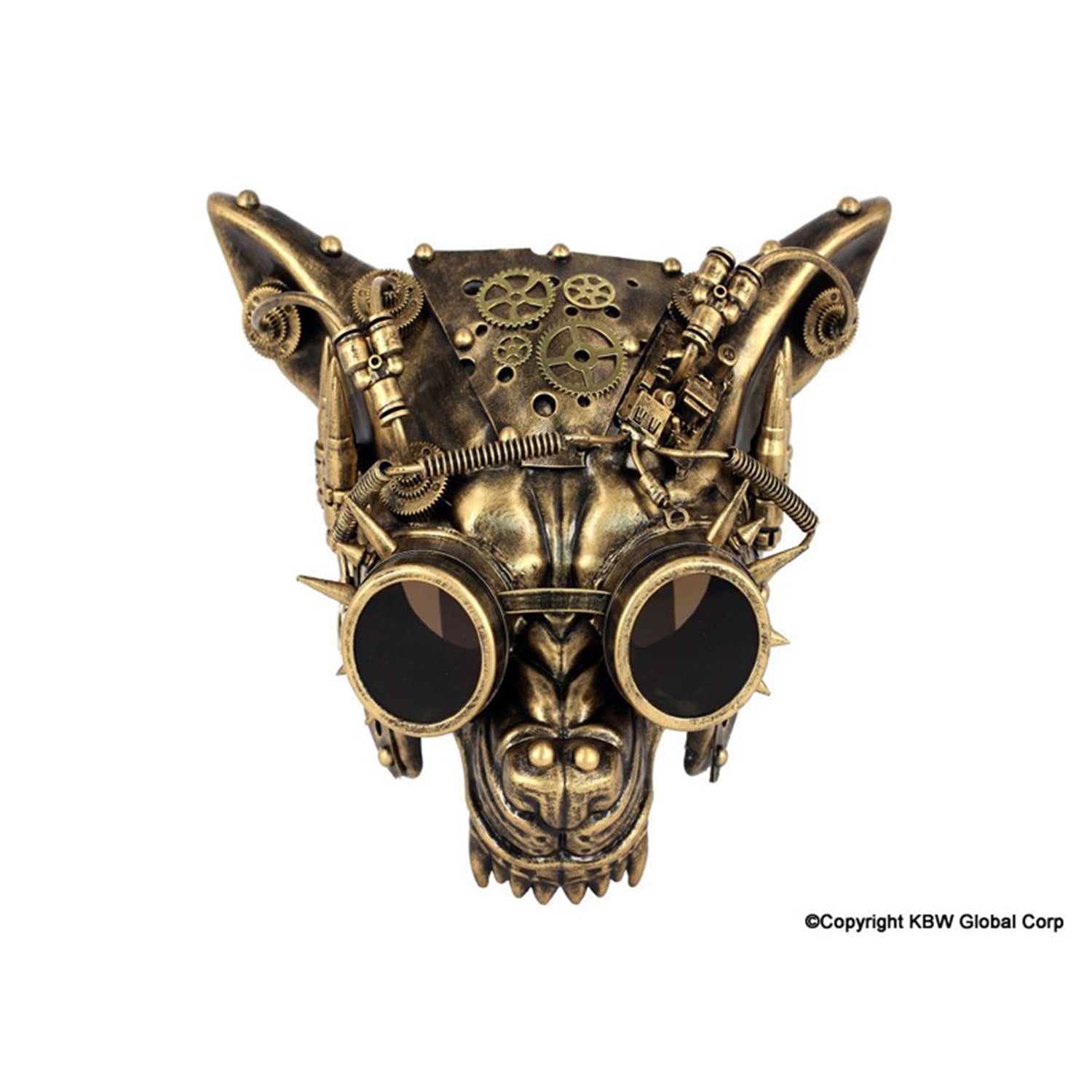 KBW Growling Wolf Steampunk Goggle Half Mask, Gold Black, One-Size ...