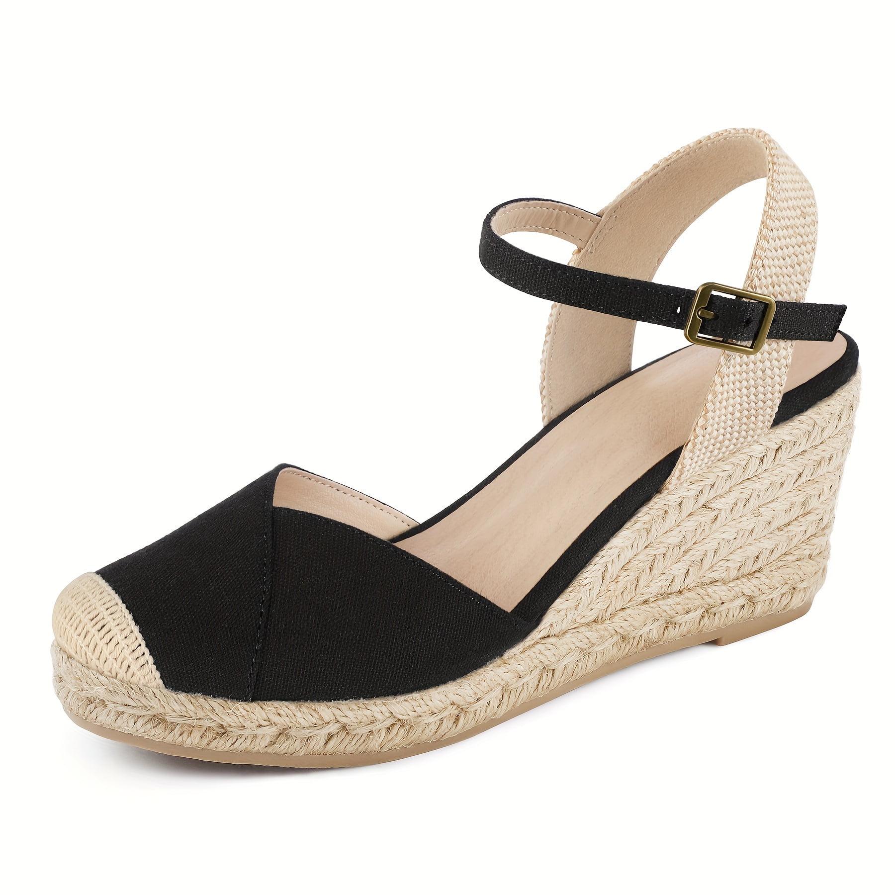 KBYSS Summer Chic High Heel Wedge Sandals - Buckle Ankle Strap Espadrille Shoes with Fabric ...