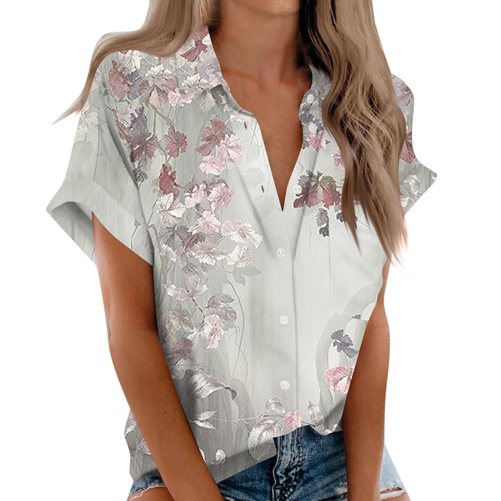 KBZDBZC Blouses for Women Casual Shirts for Women Cotton Womens Short ...