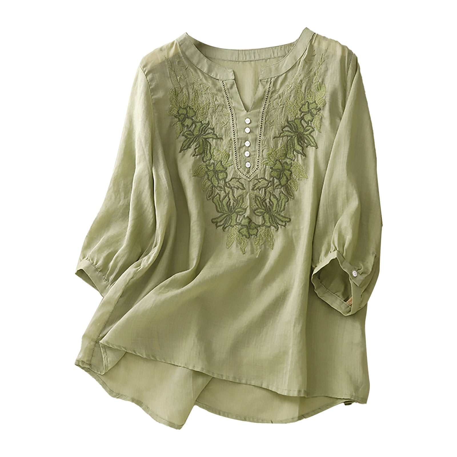 KBZDBZC Spring Tops for Women 2024 Women's Literary Loose Solid Color ...