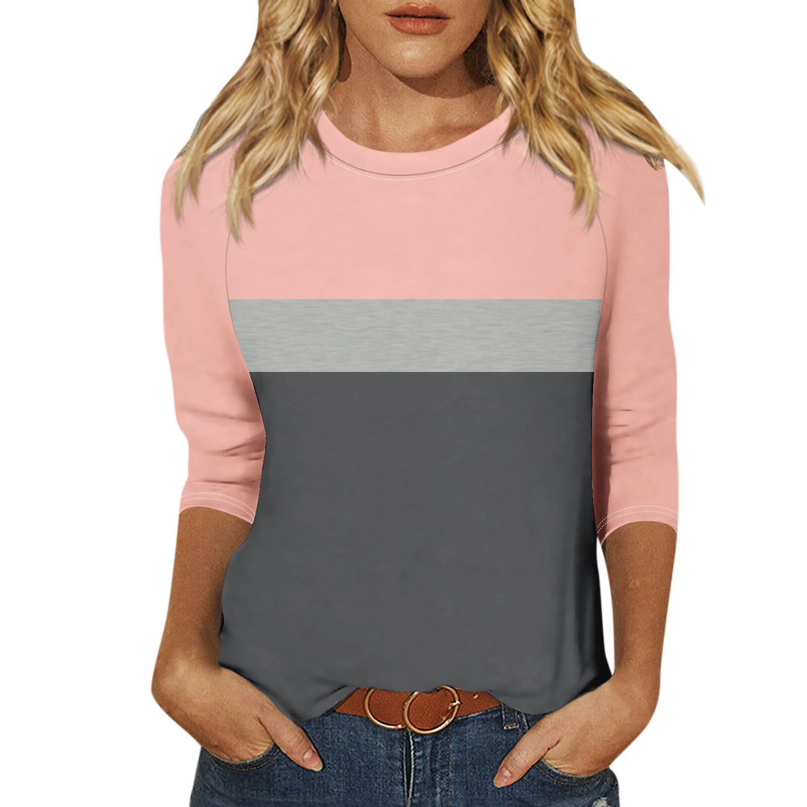 KBZDBZC Women Blouses Casual Women's Crew Neck 3/4 Sleeve Printed T ...