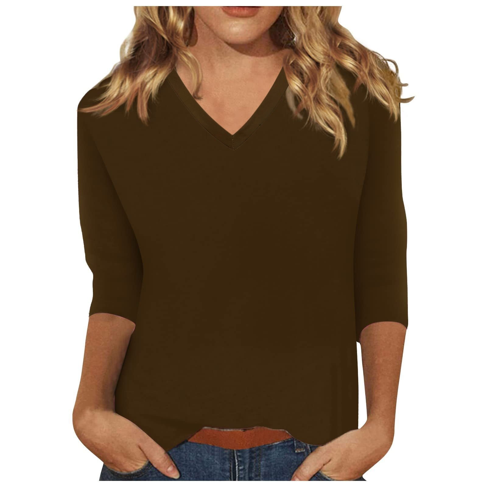 KBZDBZC Womens Blouses Womens Tops 3/4 Sleeve Summer Solid Plain Travel ...