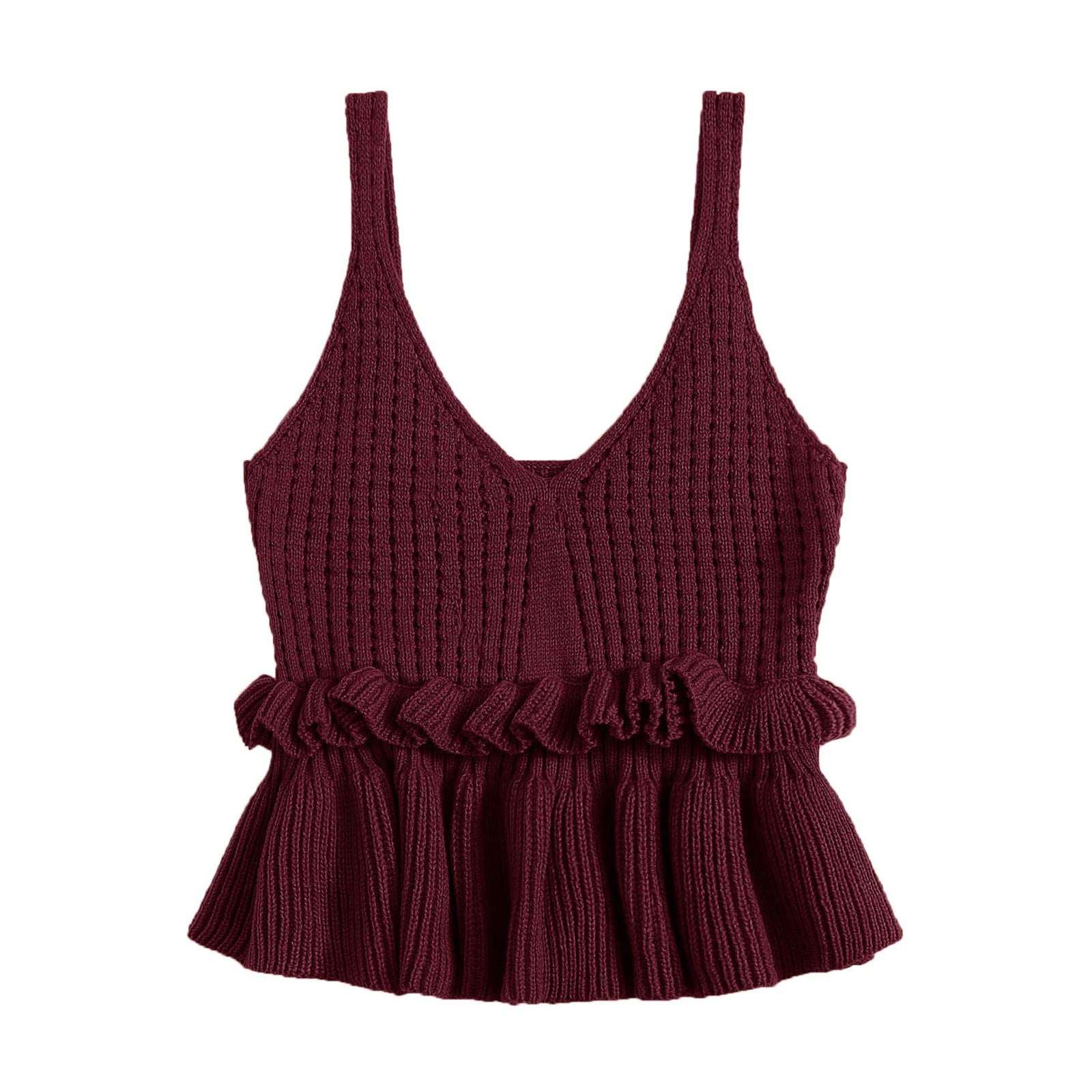 KBZDBZC Womens Tank Tops Women's Casual Knit Top Sleeveless Ruffle V ...