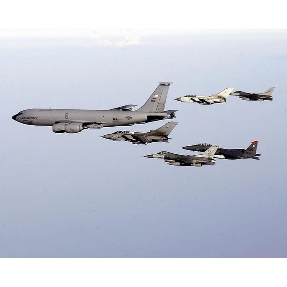 KC-135 Stratotanker & Aircraft in Formation - 12x18 Inch Laminated ...