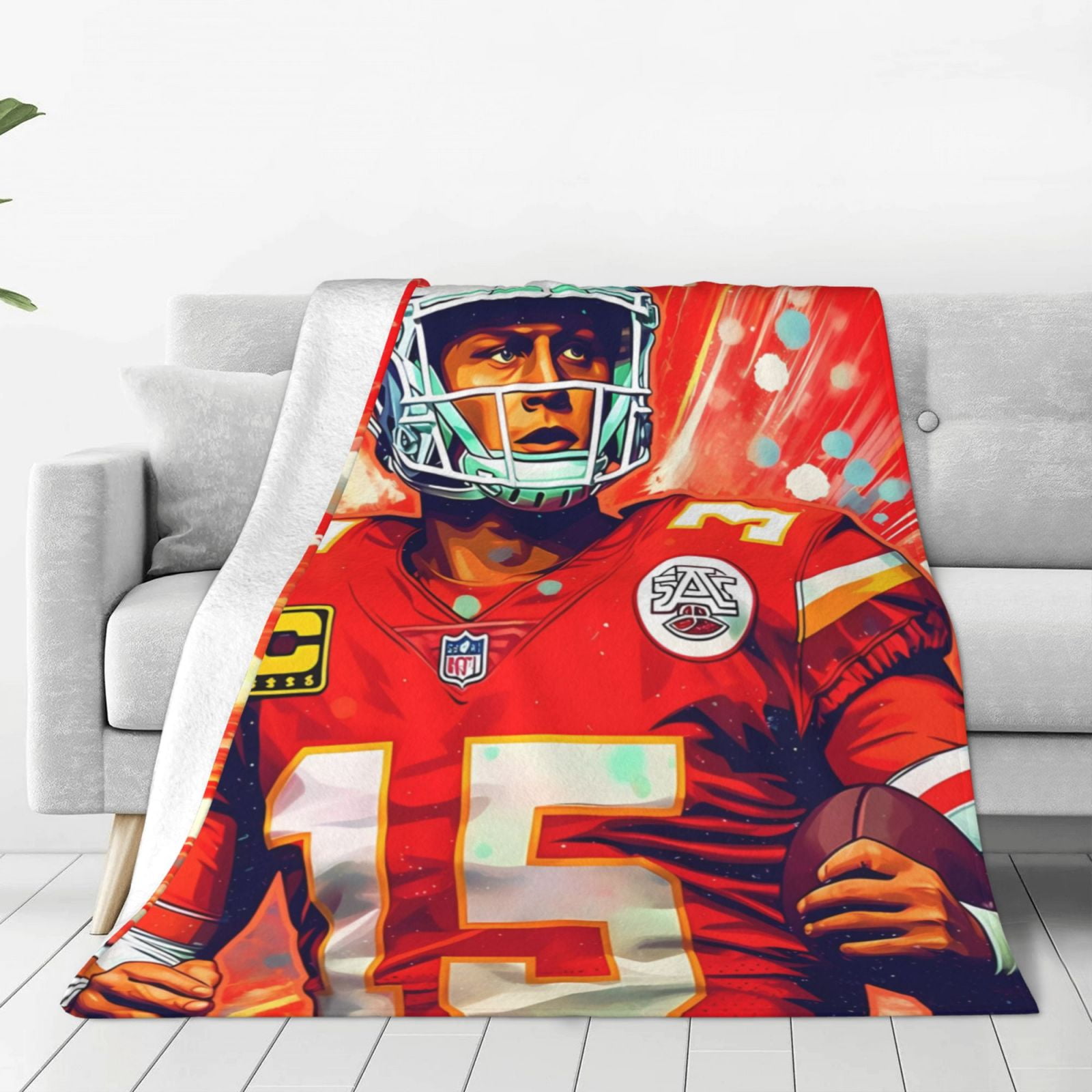 KC #15 Patrick Mahomes Blanket 50"X81",Throw Blankets Flannel Sleep ...