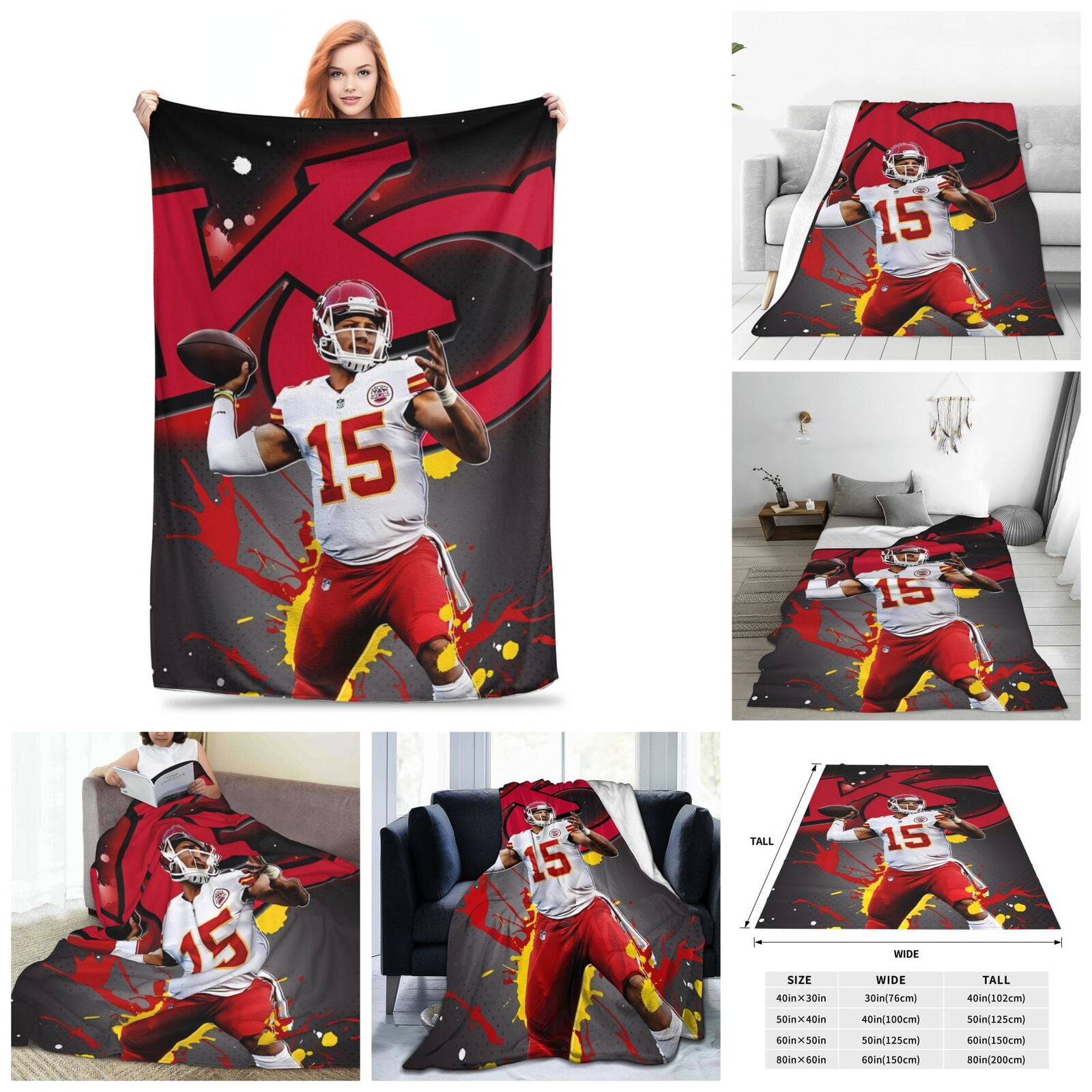 Customer reviews for KC #15 Patrick Mahomes Throw Blanket Print Soft ...