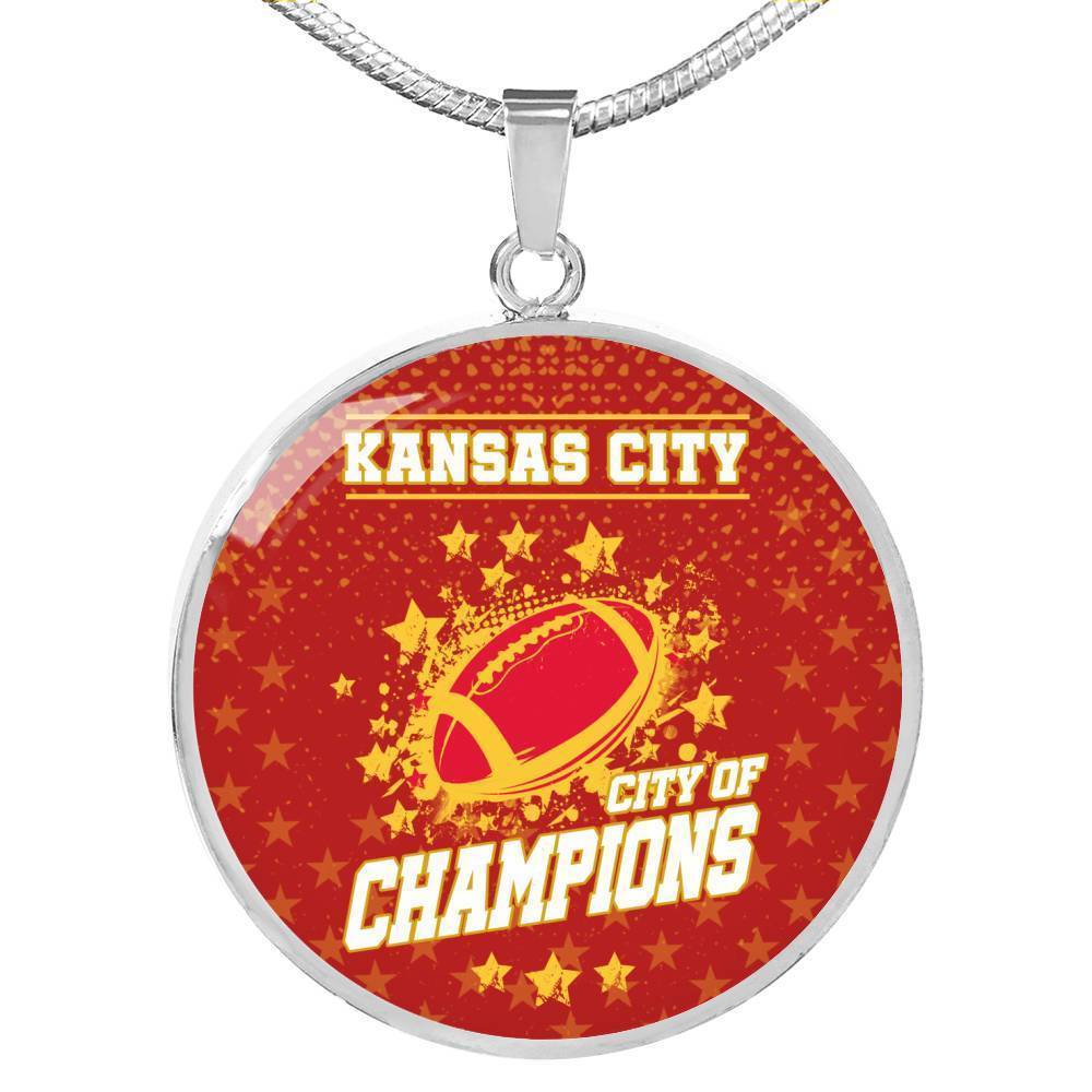KC City of Champions Football Circle Pendant Stainless Steel or 18k ...