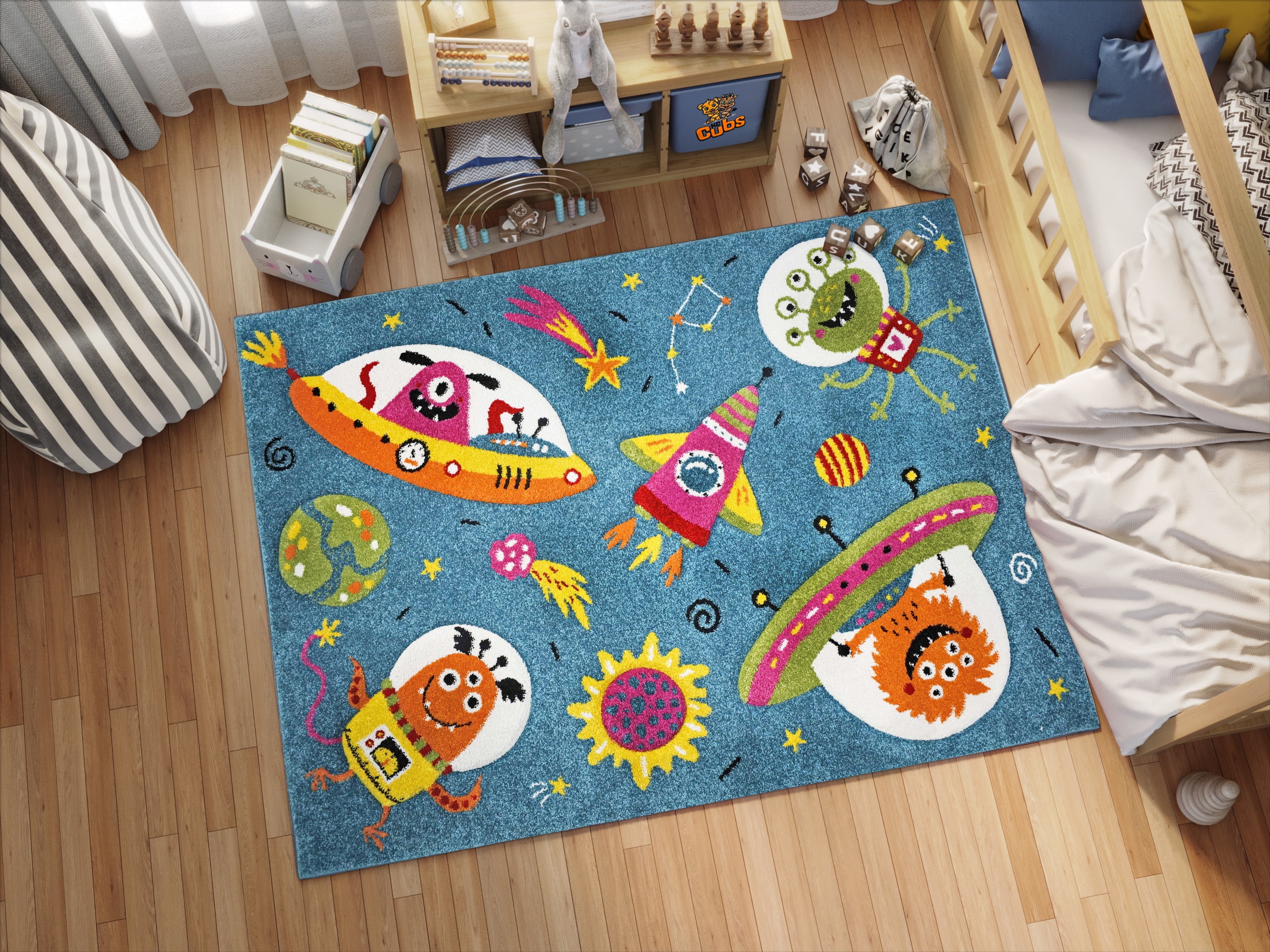 Free Shipping! KC Cubs Kids Area Rug Silly Aliens in Outer Space for ...