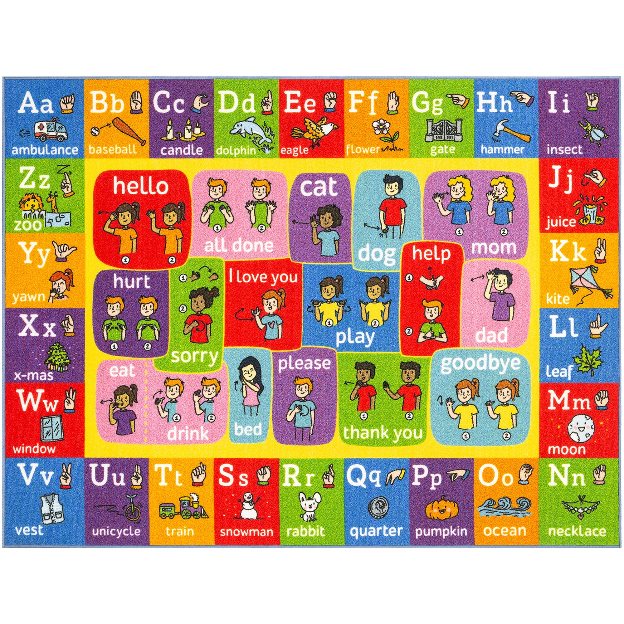 KC Cubs: Educational Rug: ABC Alphabet ASL Sign Language - 5x7' Playmat ...