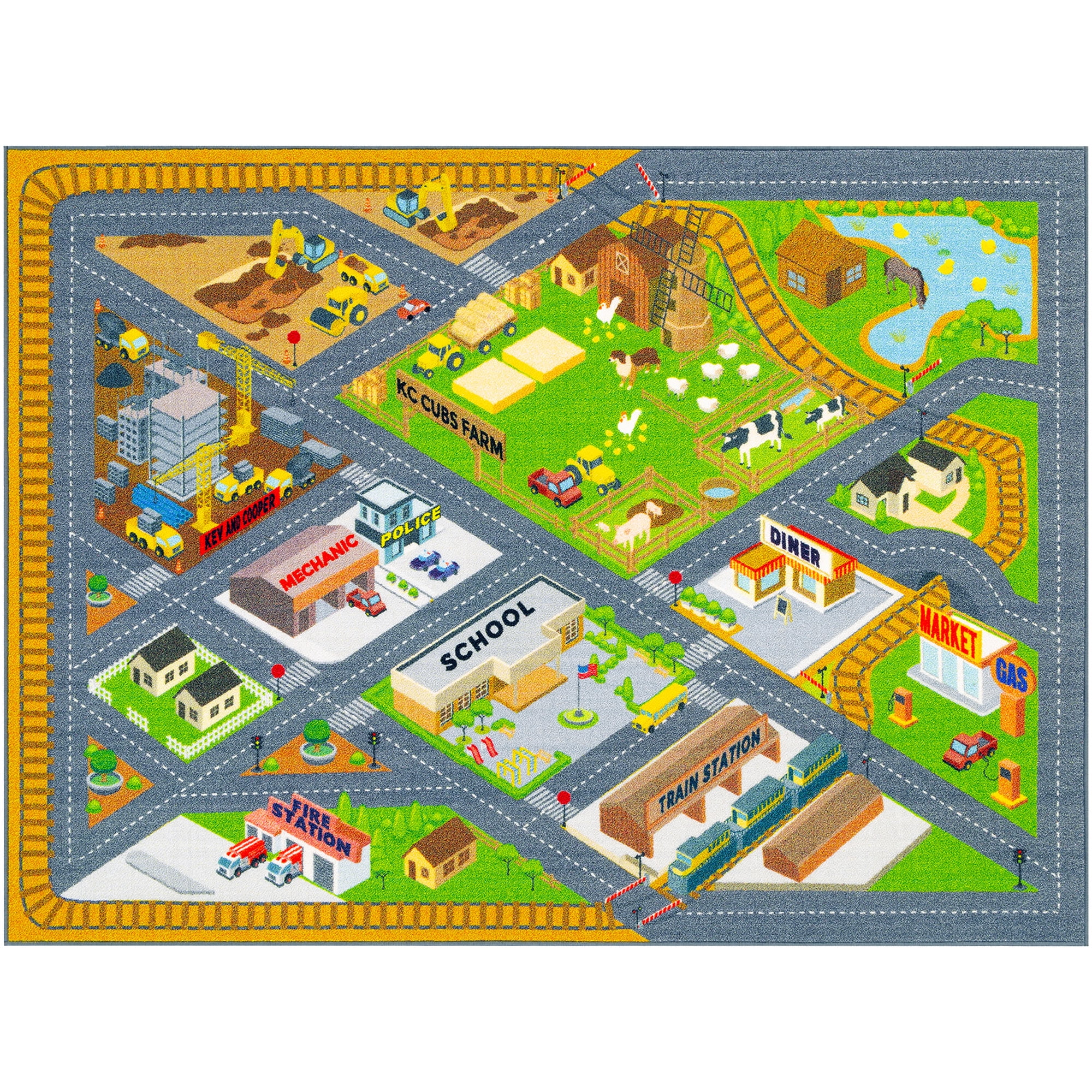 KC Cubs: Educational Rug: Country Farm Construction Road Map – 8x10 ...