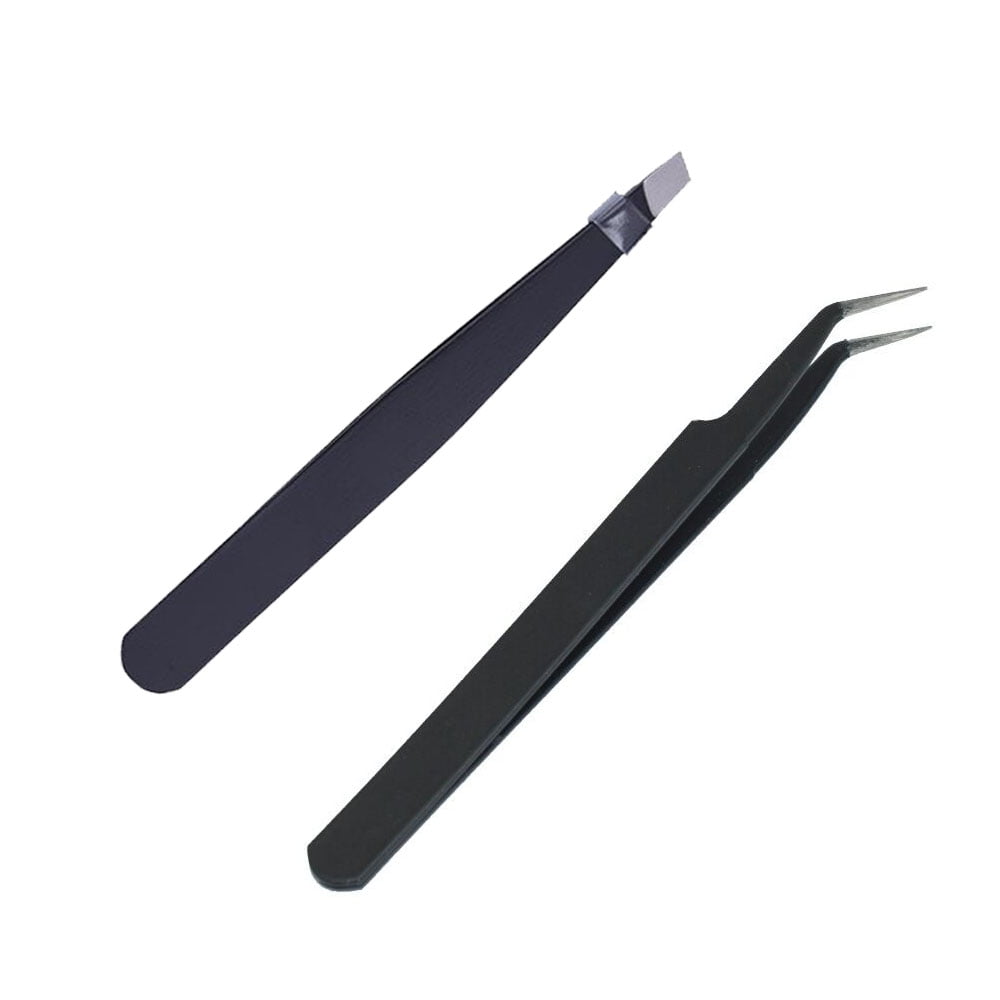 KC Republic Black Curved and Wide Straight Professional Tweezer Set - 2 ...