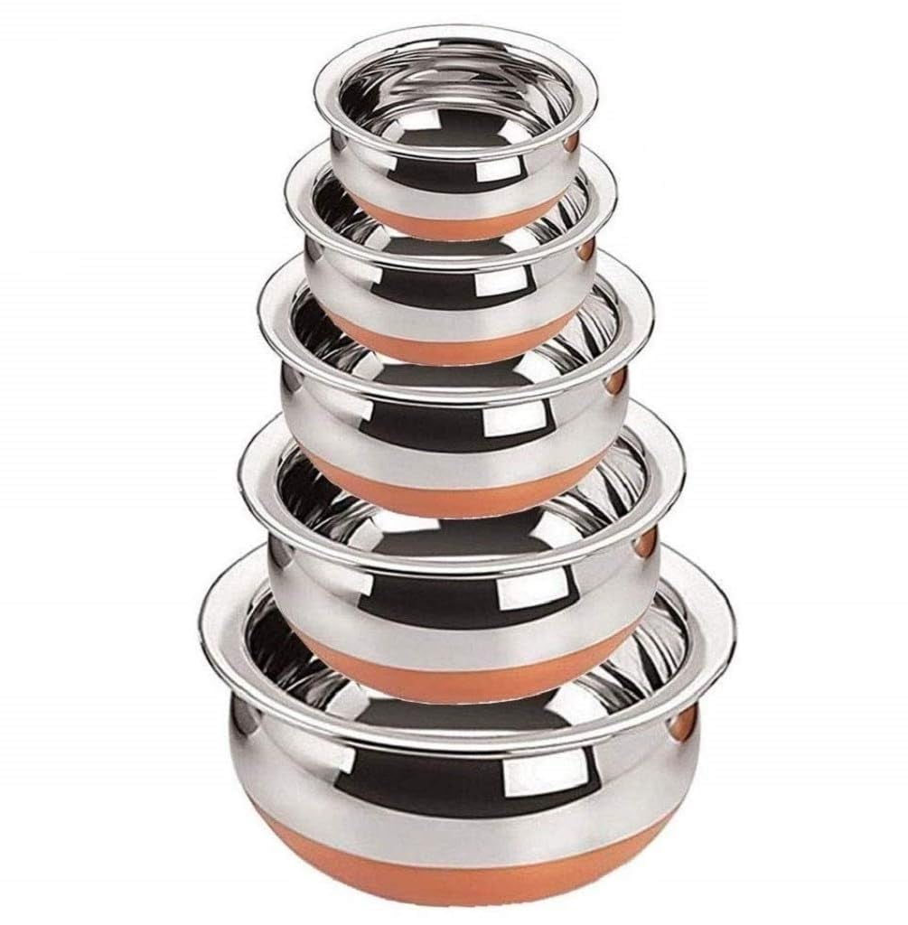 KC Stainless Steel Copper Bottom Kitchen Serving Cooking Bowl Handi Set ...