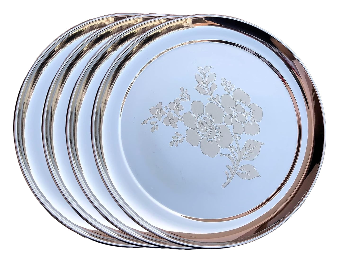 KC Stainless Steel Laser Design Dinner Plate Set of 4 Full Size Plate ...