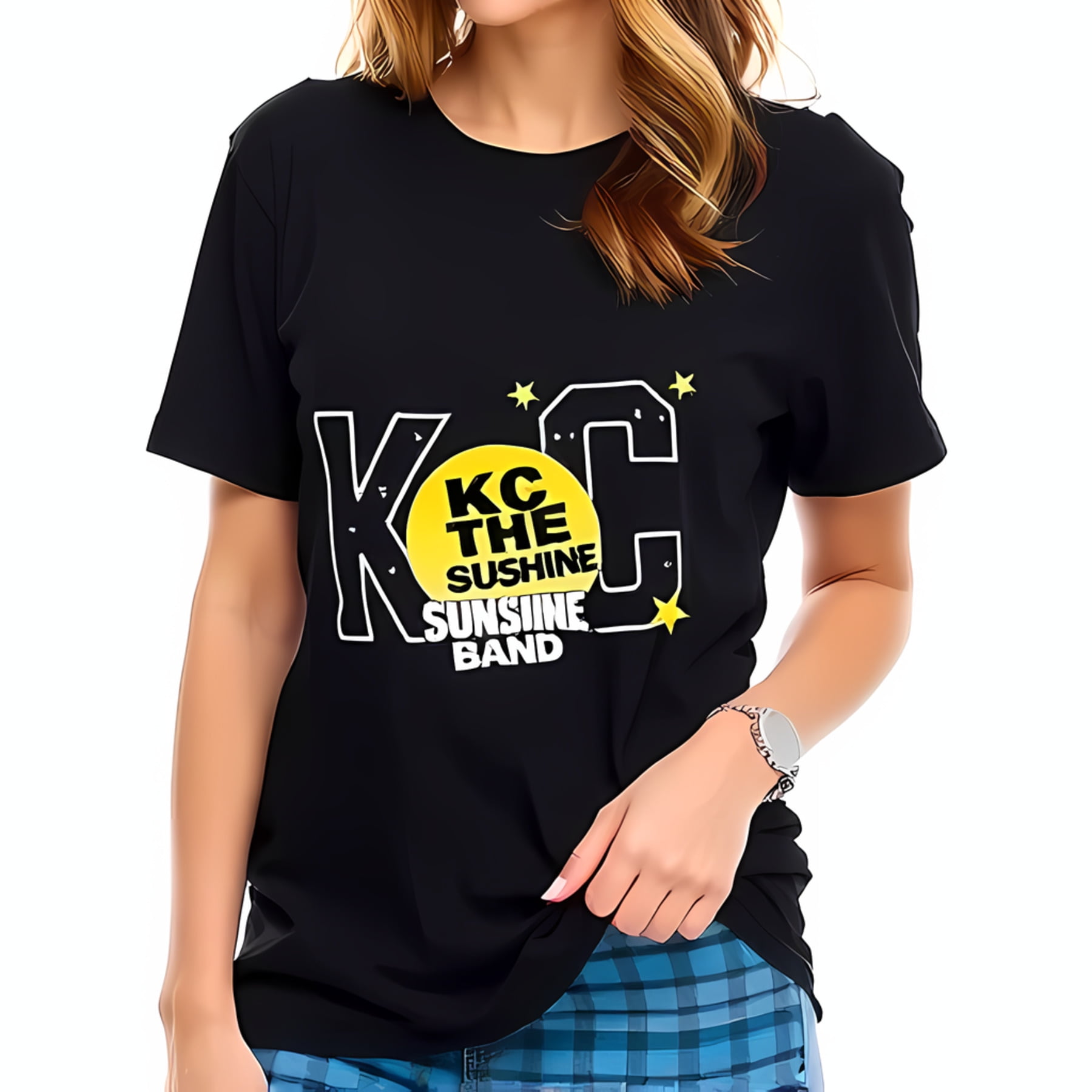 KC and the Sunshine Band Cotton Short Sleeve T-Shirt - Relaxed Fit with Bold Playful Stars & Sun ...
