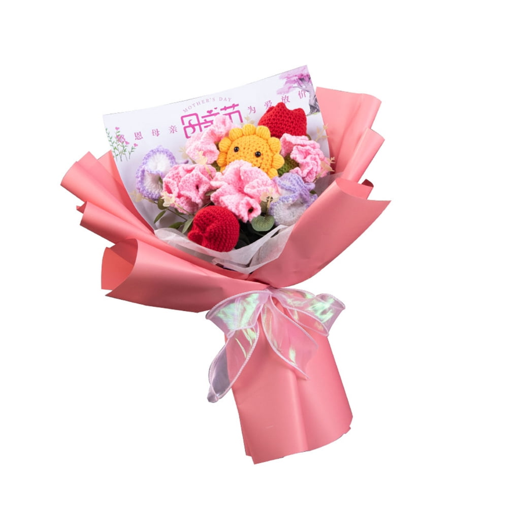 KCAHPAN Crochet Flowers Bouquets with LED String Light Knitted Flower ...