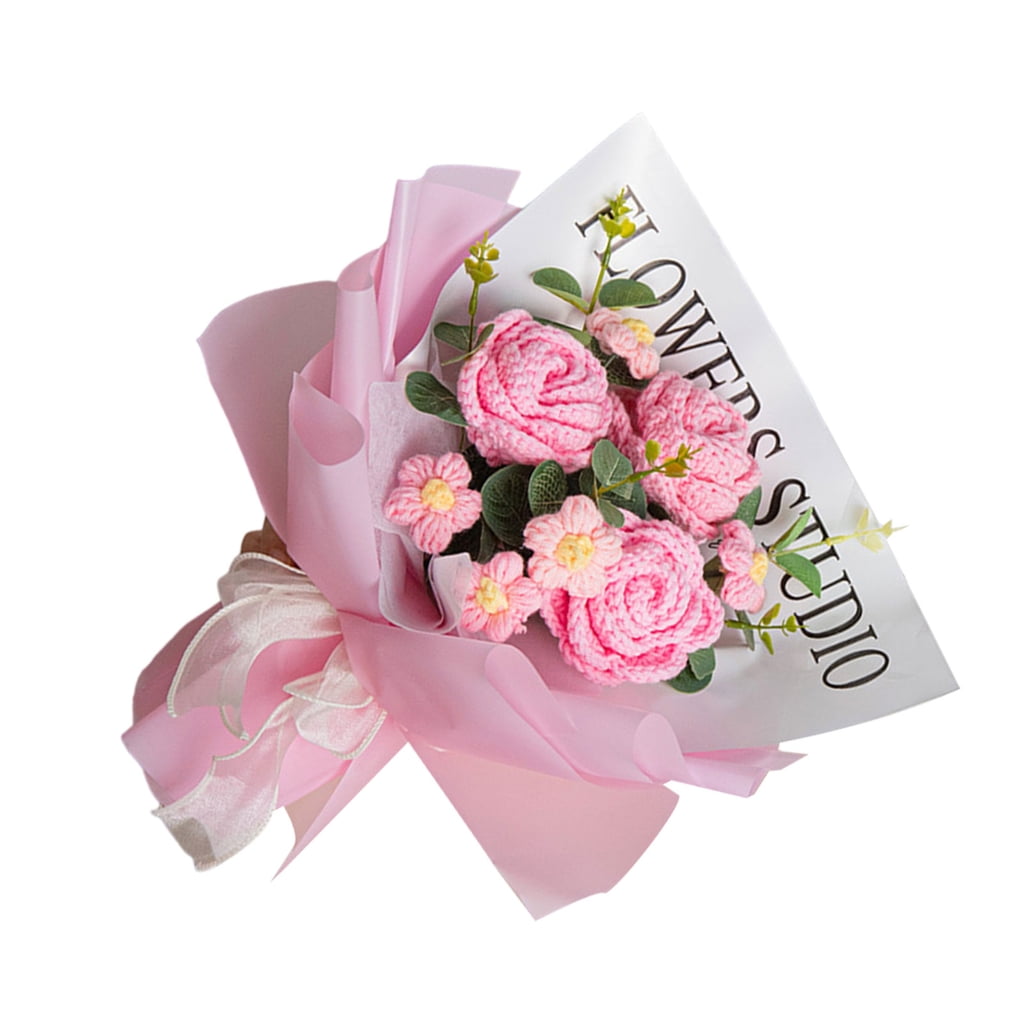 KCAHPAN Crochet Rose Flowers Bouquets Artificial Flower with String ...