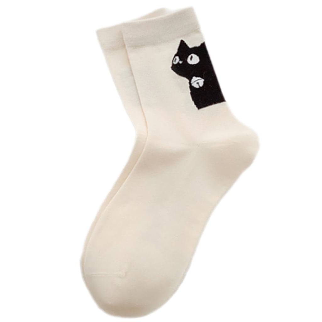 KCAHPAN Fashion Color Block Cotton Thermal Socks Cartoon Cats Print ...