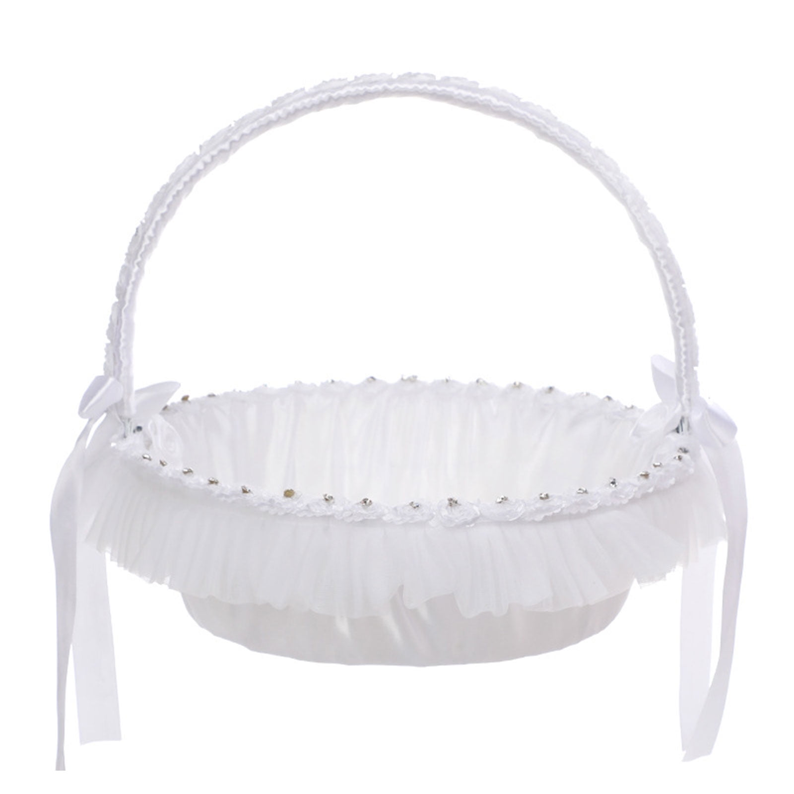 KCAHPAN Glinting Flower Girl Basket Set Flowers Romantic Design Wedding Flower Baskets White ...