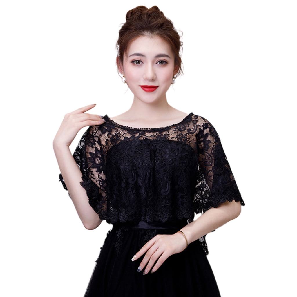 KCAHPAN Womens Vintage Full Floral Lace Cape Wrap Round Neck Crochet ...