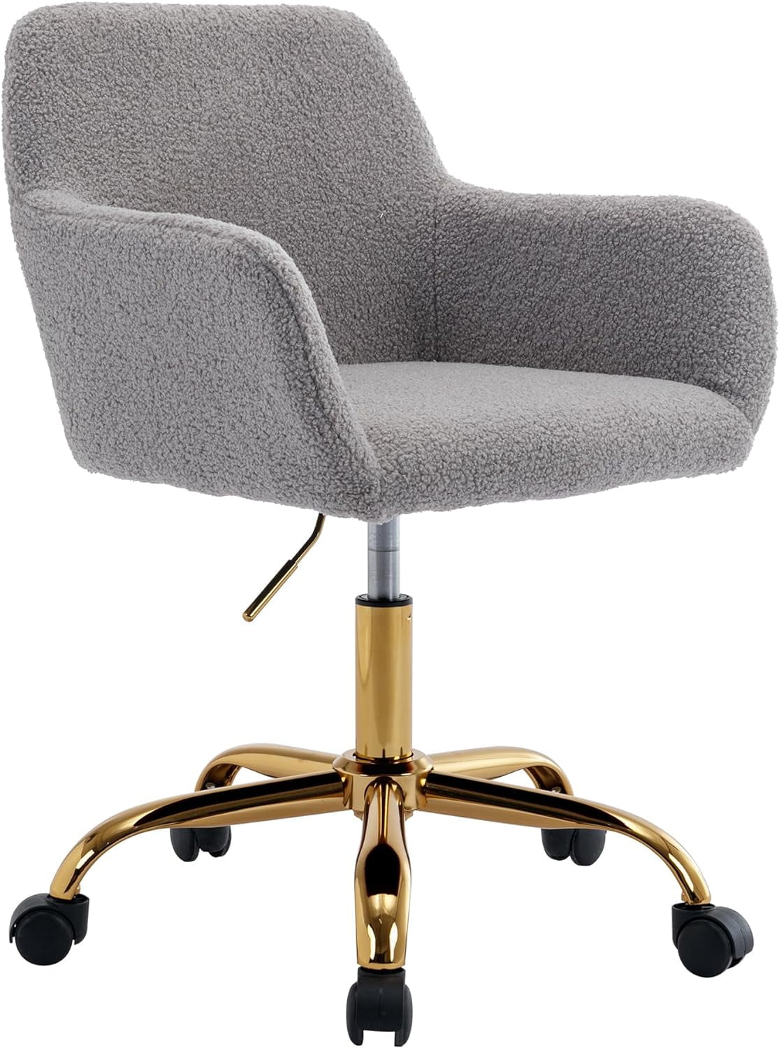 KCC Faux Fur Office Desk Chair, Upholstered Swivel Vanity Armchair ...
