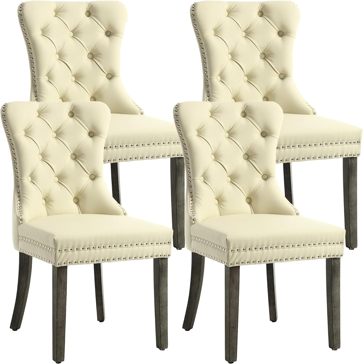 KCC Faux Leather Dining Chairs Set of 4, Upholstered Tufted with ...