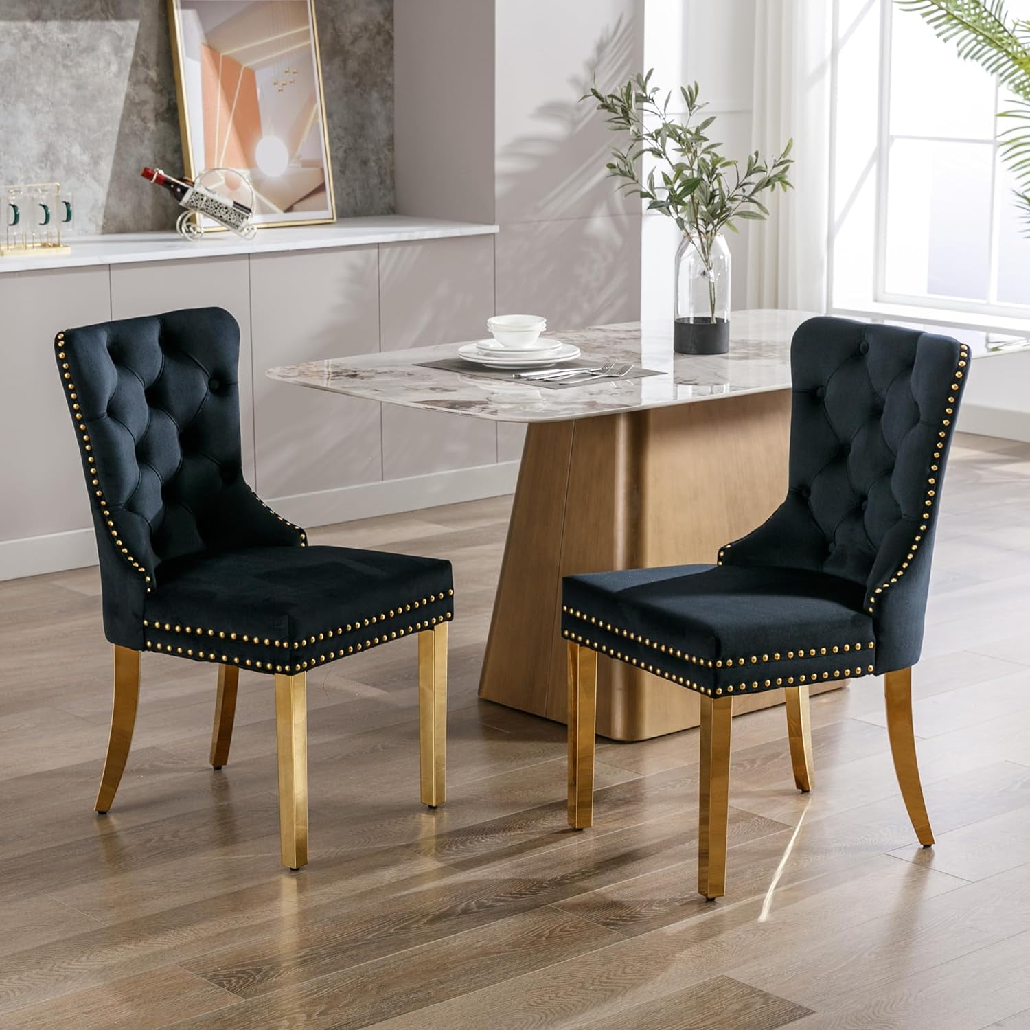 KCC Velvet Dining Chairs Set of 2, Upholstered High-end Tufted Dining ...