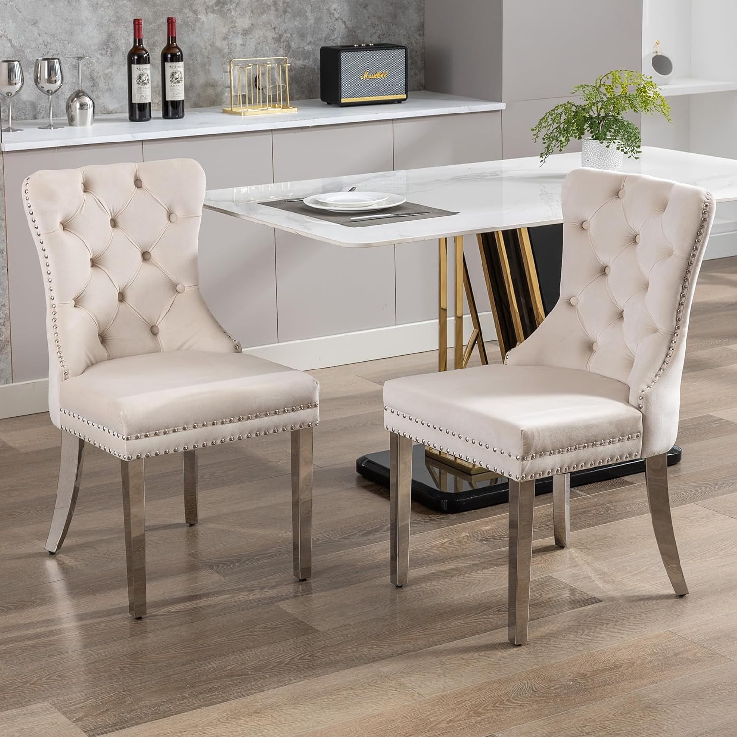 KCC Velvet Dining Chairs Set of 2, Upholstered High-end Tufted Dining ...