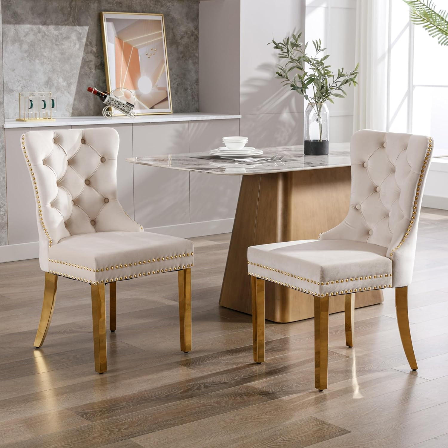 KCC Velvet Dining Chairs Set of 2, Upholstered High-end Tufted Dining ...