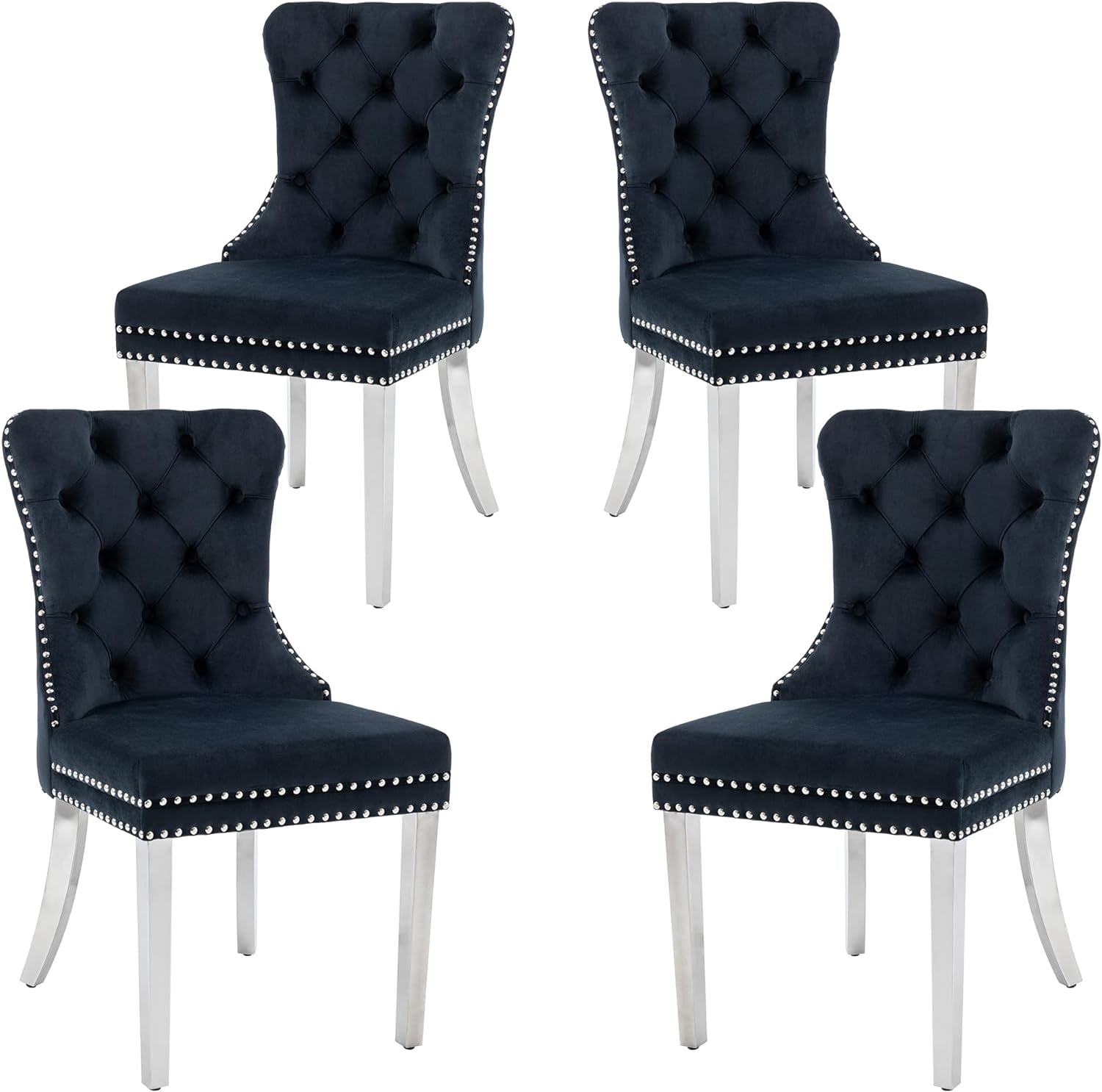 KCC Velvet Dining Chairs Set of 4, Upholstered High-end Tufted Dining ...