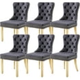 KCC Velvet Upholstered Dining Chairs Set of 6, Tufted with Nailhead Trim, Stainless Steel Legs ...