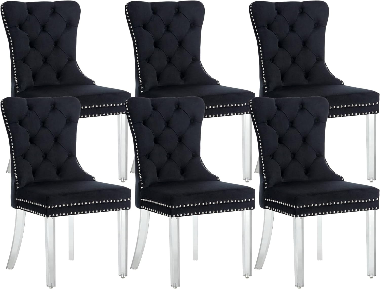 KCC Velvet Dining Chairs Set of 6, Upholstered Tufted Wingback Dining ...