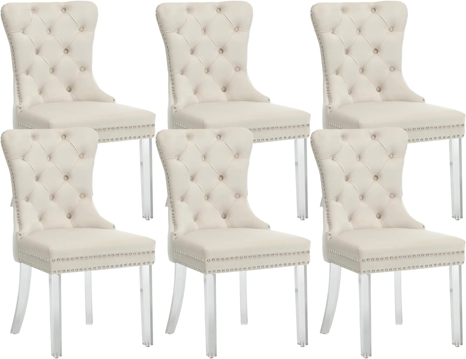 KCC Velvet Dining Chairs Set of 6, Upholstered Tufted Wingback Dining ...