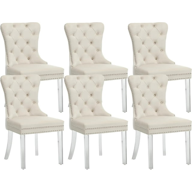 KCC Velvet Dining Chairs Set of 6, Upholstered Tufted Wingback Dining ...