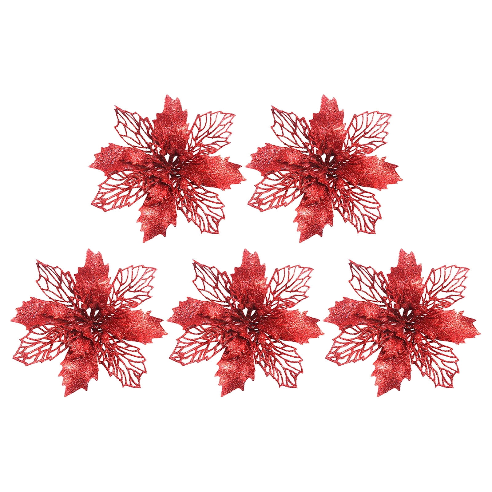 KCEHTA 5 Pcs Christmas Glitter Poinsettia Flowers, Christmas Tree ...