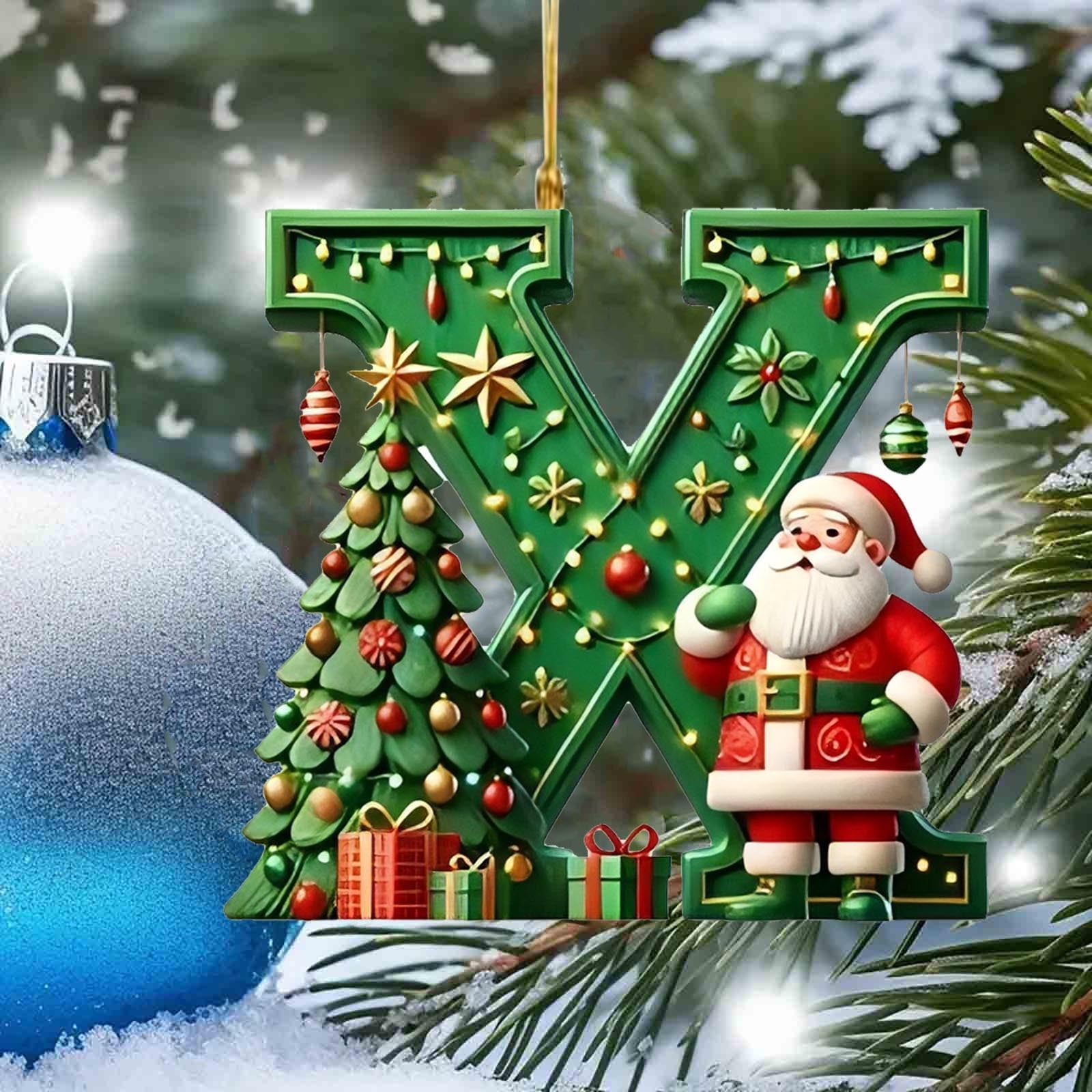 KCEHTA Christmas Tree Ornaments Letters A-Z Christmas Initial Ornaments ...