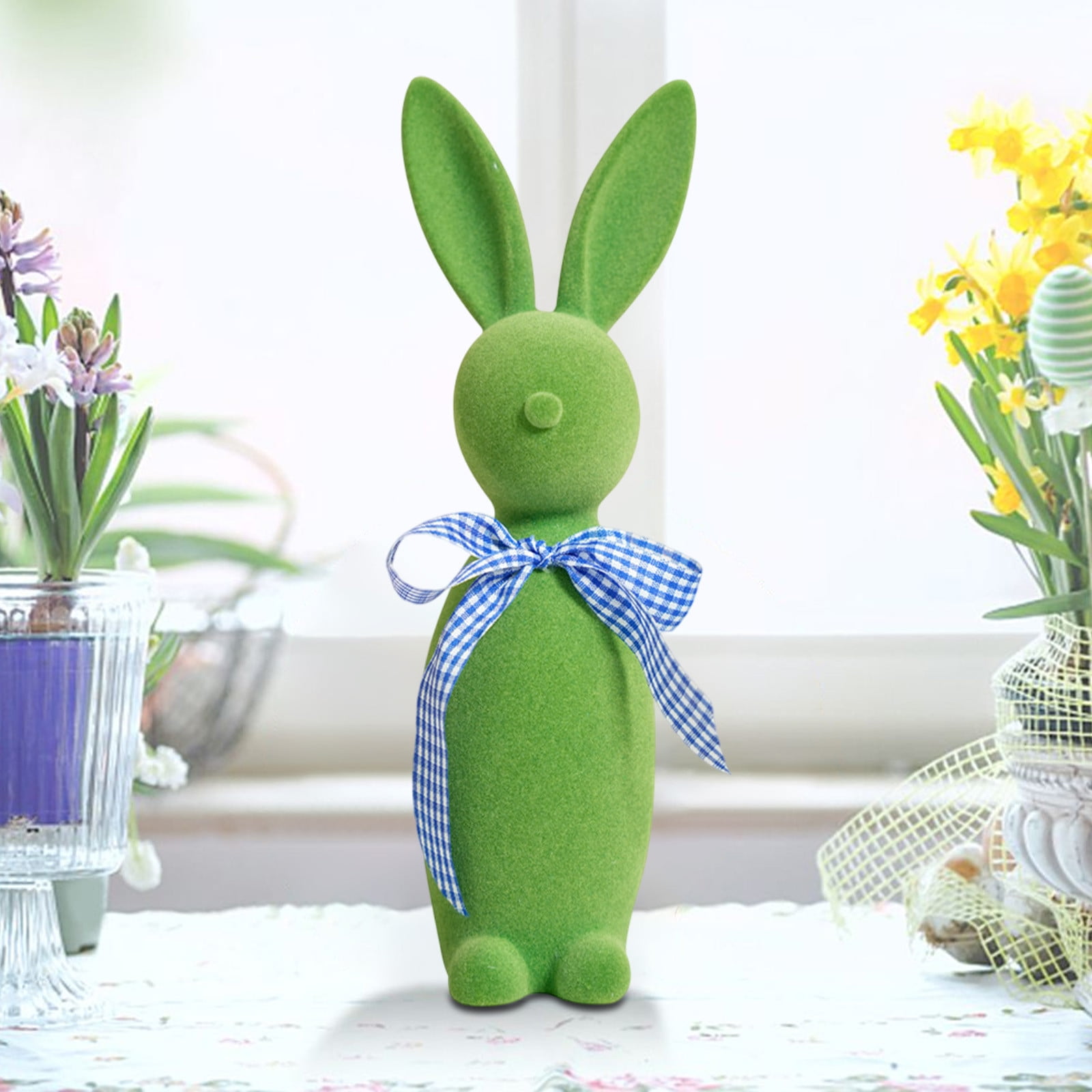 KCEHTA Easter Ornaments Flocked Bunny Figurines Resin Rabbit Statue ...