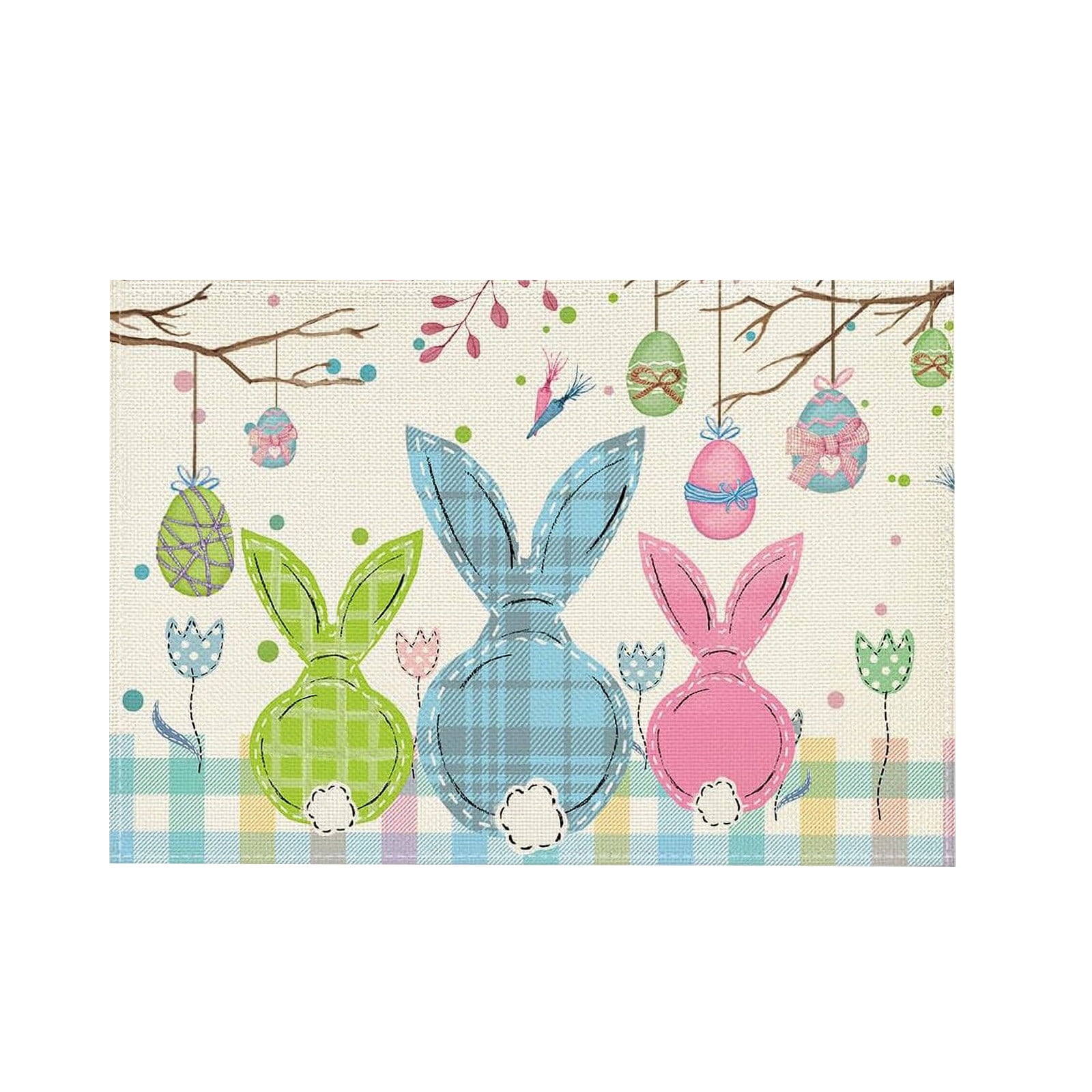 KCEHTA Easter Placemats Bunny Rabbit Floral Spring Table Mats for Party ...