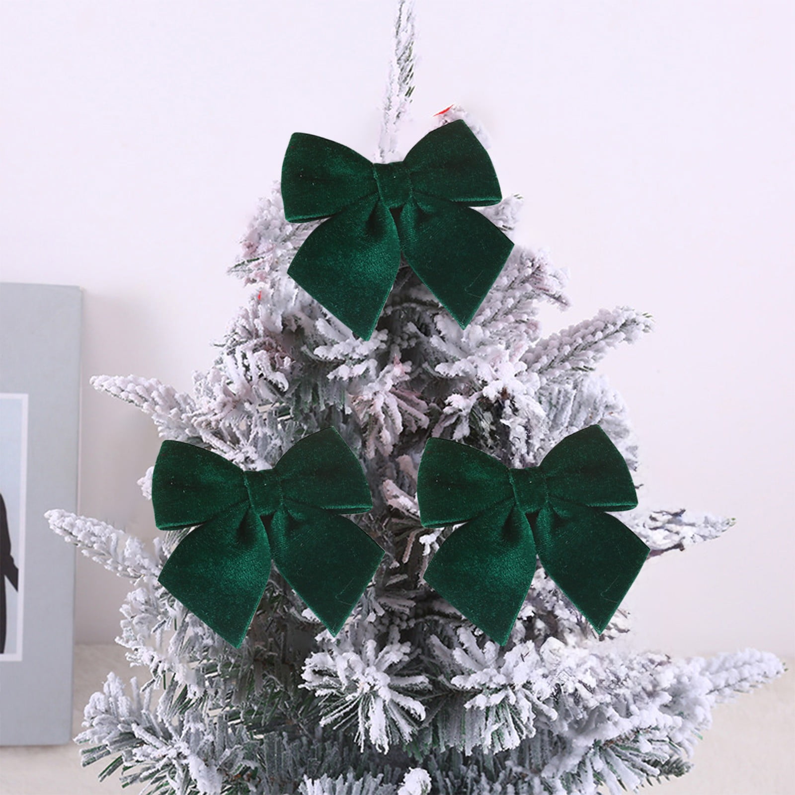 KCEHTA Green Velvet Christmas Tree Bows, 3Pcs Christmas Wreath Bows ...