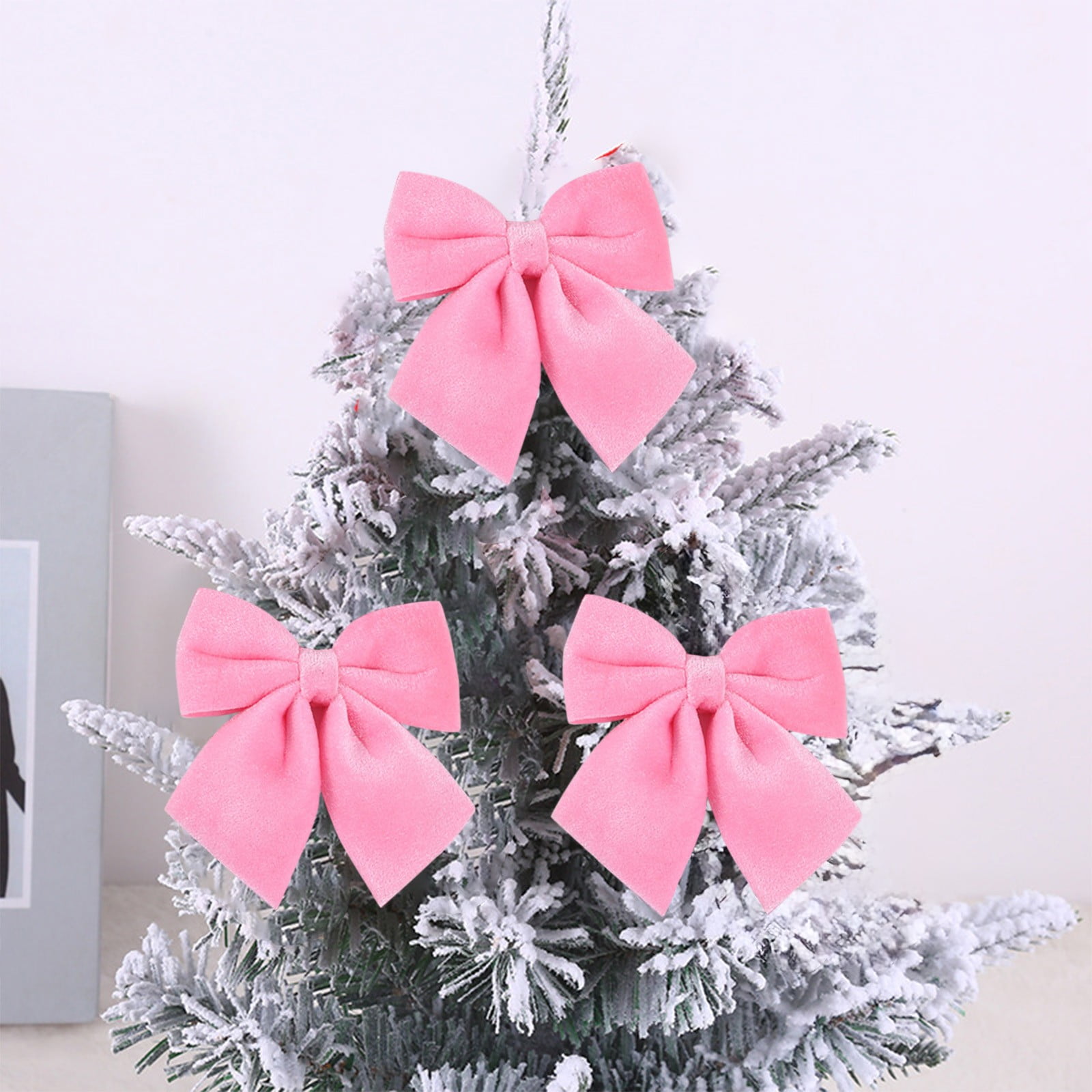KCEHTA Pink Velvet Christmas Tree Bows, 3Pcs Christmas Wreath Bows ...