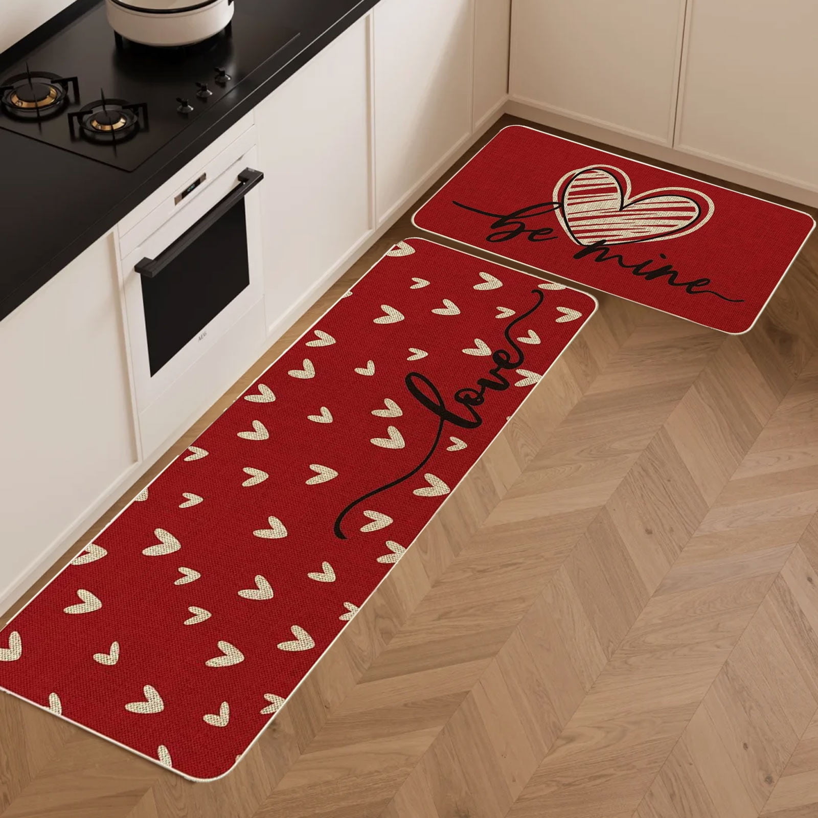KCEHTA Set of 2 Valentines Day Kitchen Mats, Love Heart Valentines ...