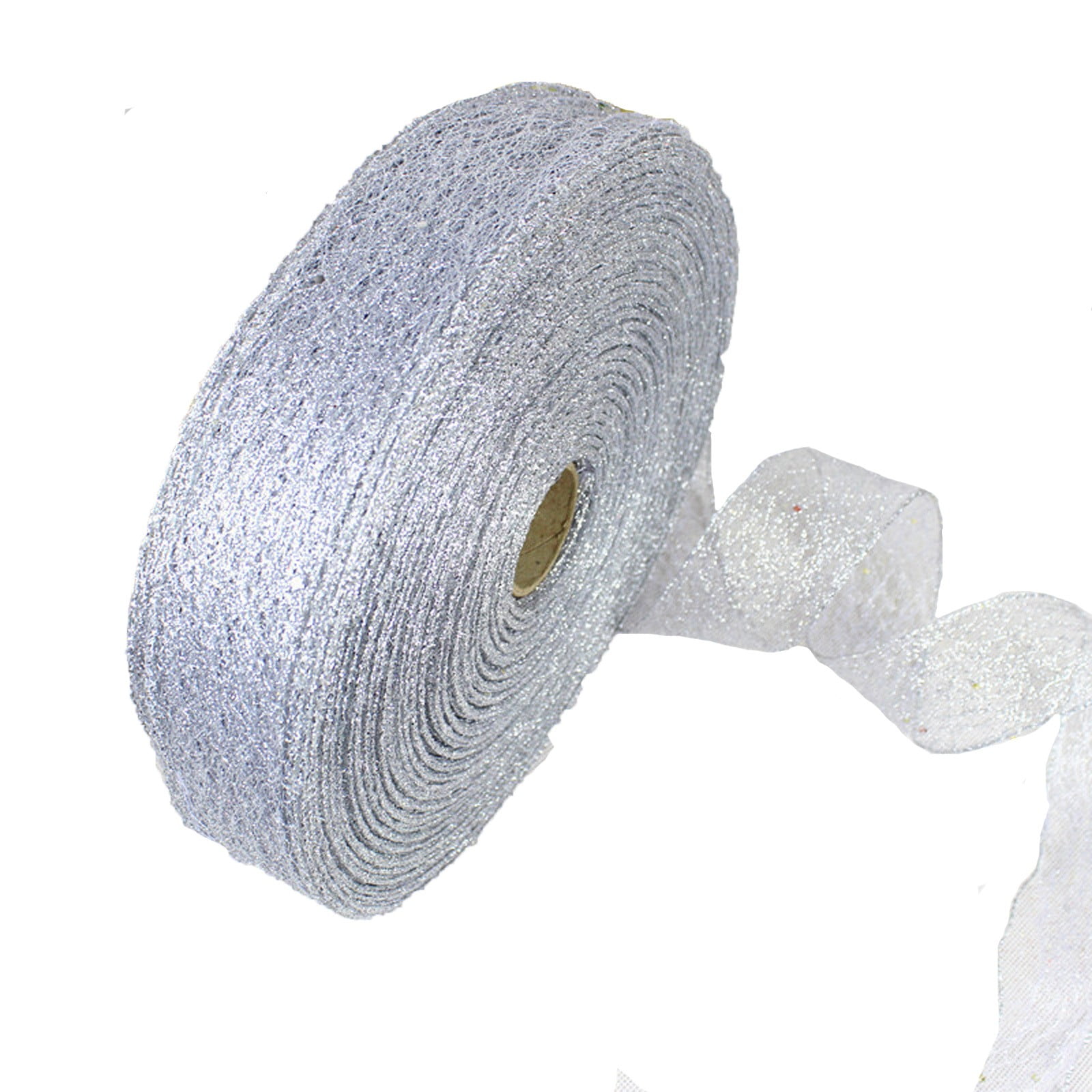 KCEHTA Silver Christmas Ribbon 2 Inch Sparkling Glitter Mesh Wired ...